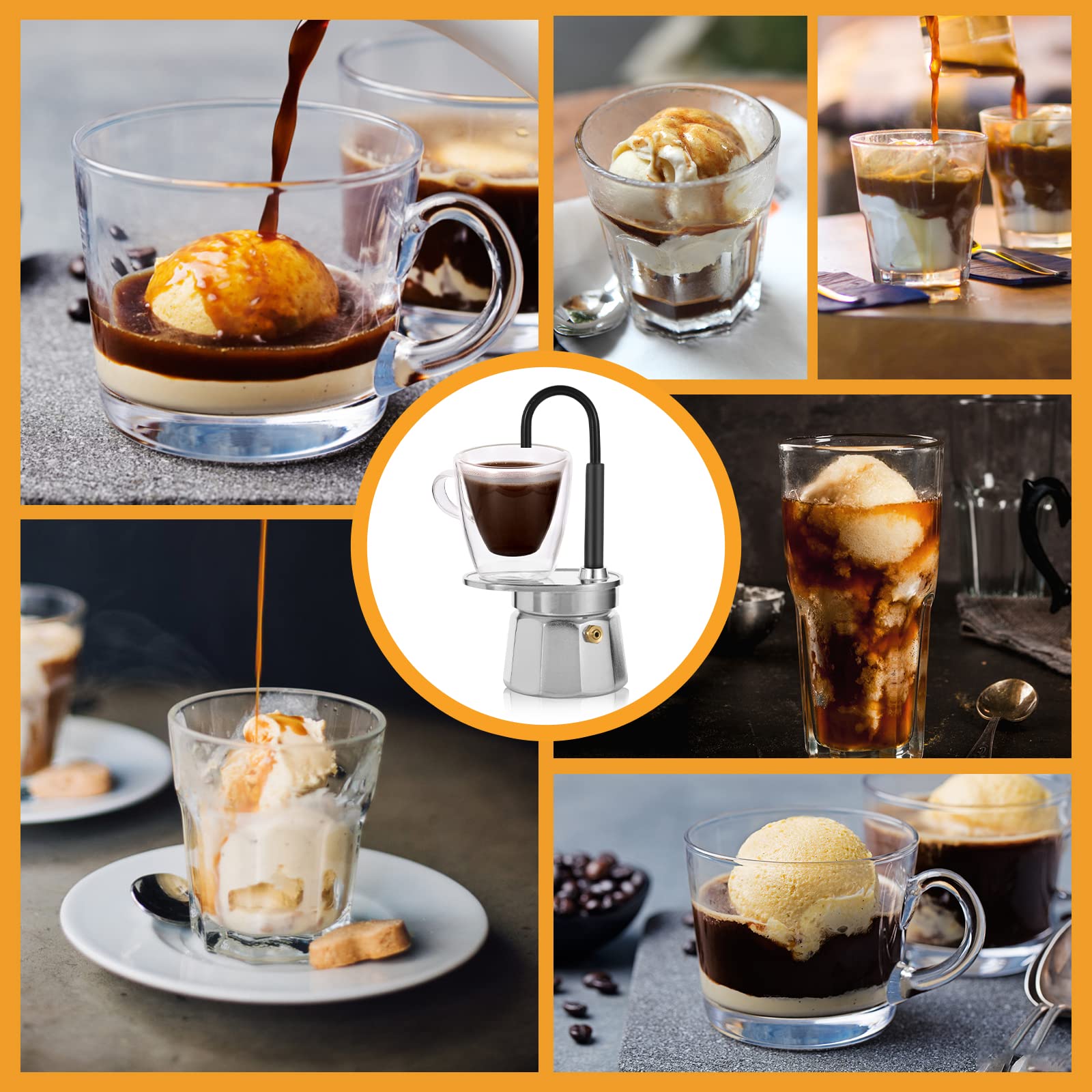 MVPLUE-Mini Express Swiss Single Tube Moka Pot Aluminum Silver,Moka Set includes One Double Wall 3oz Cup,Enjoy delicious coffee in no time