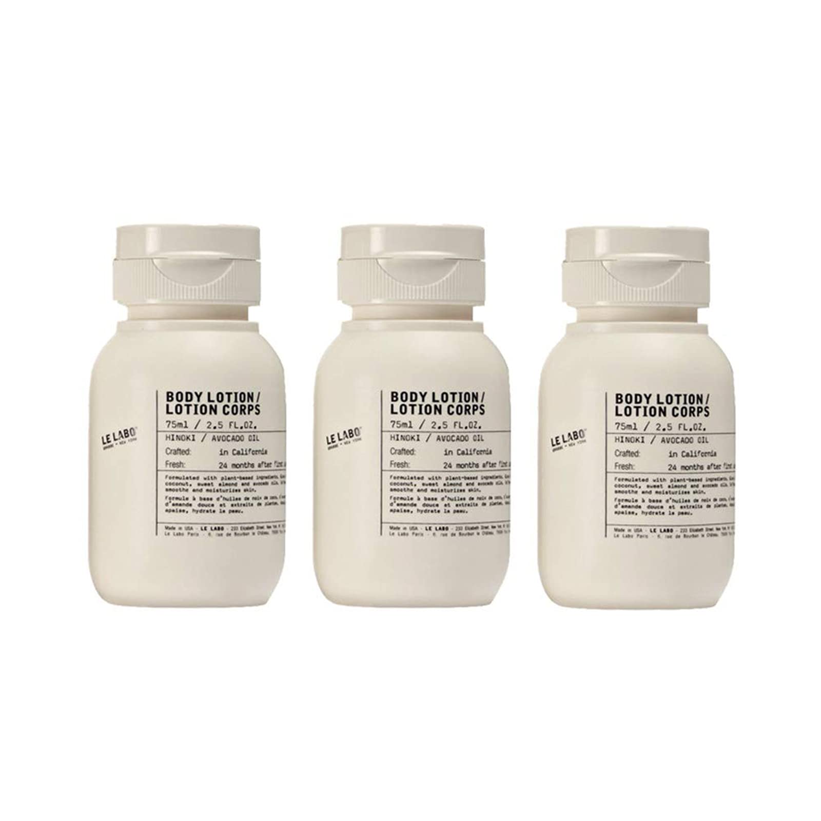 Le Labo Hinoki Avacado Oil Body Lotion – Lot of 3 – Each 2.5 Oz – Total 7.5 Oz - Travel Set