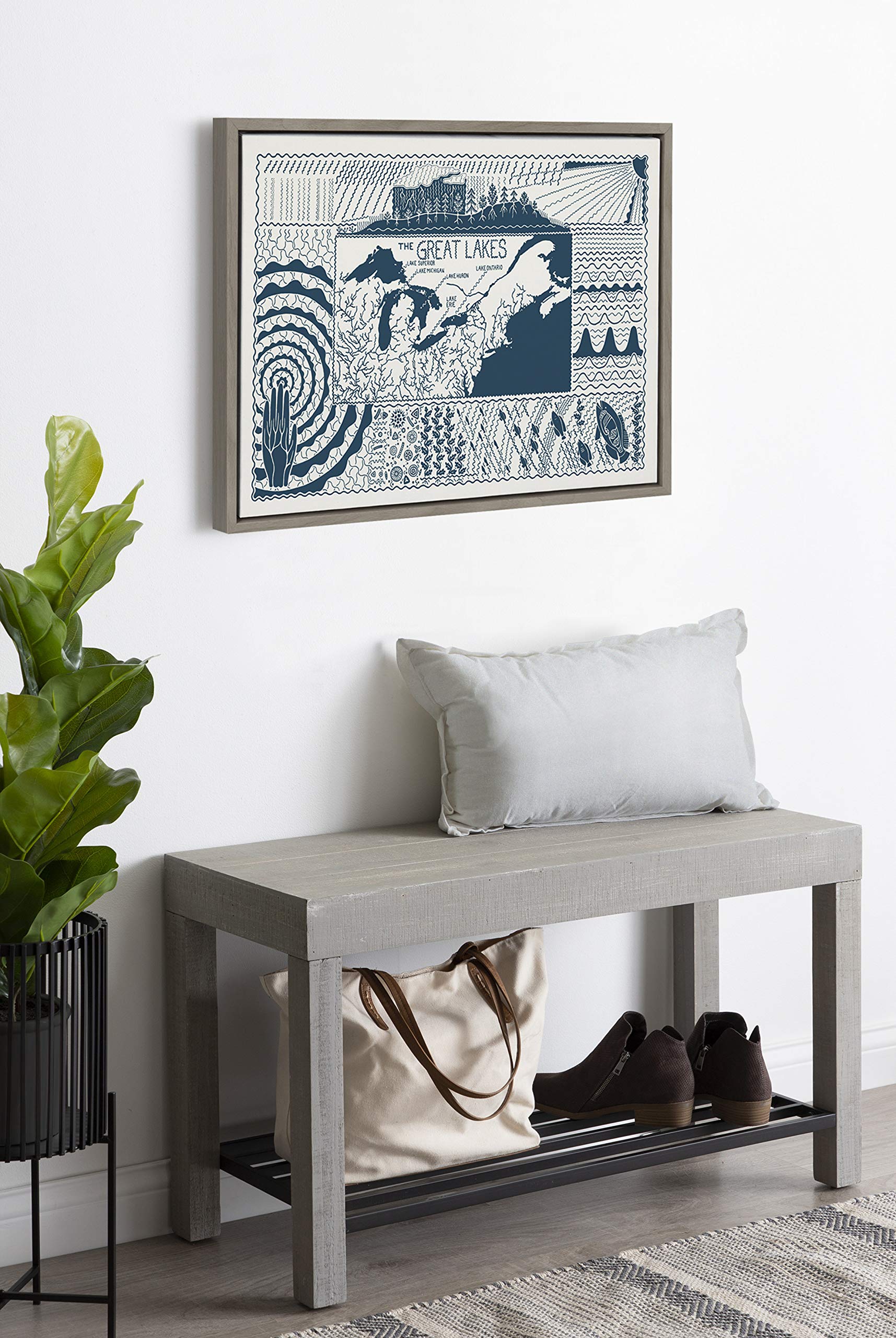 Kate and Laurel Sylvie Great Lakes Framed Canvas Wall Art by Erin Anderson-Ruddon, 18x24 Gray, Transitional Midwest Art