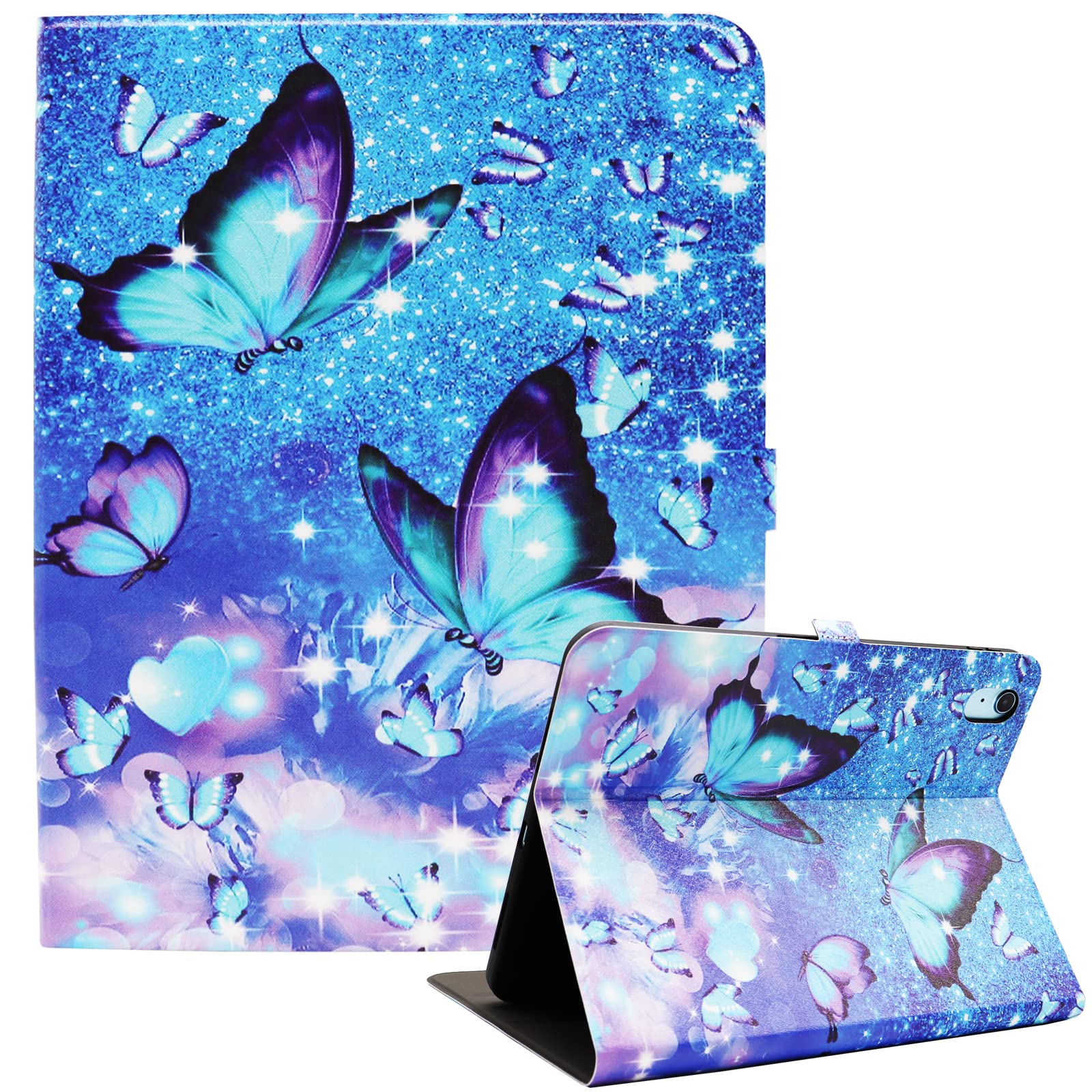 iPad 10th Generation Case 2022 iPad 10.9 Inch Tablet Cover, Viclowlpfe Slim Fit Lightweight Leather Smart Case with Auto Wake/Sleep for iPad 10th Gen 2022, Blue Butterfly