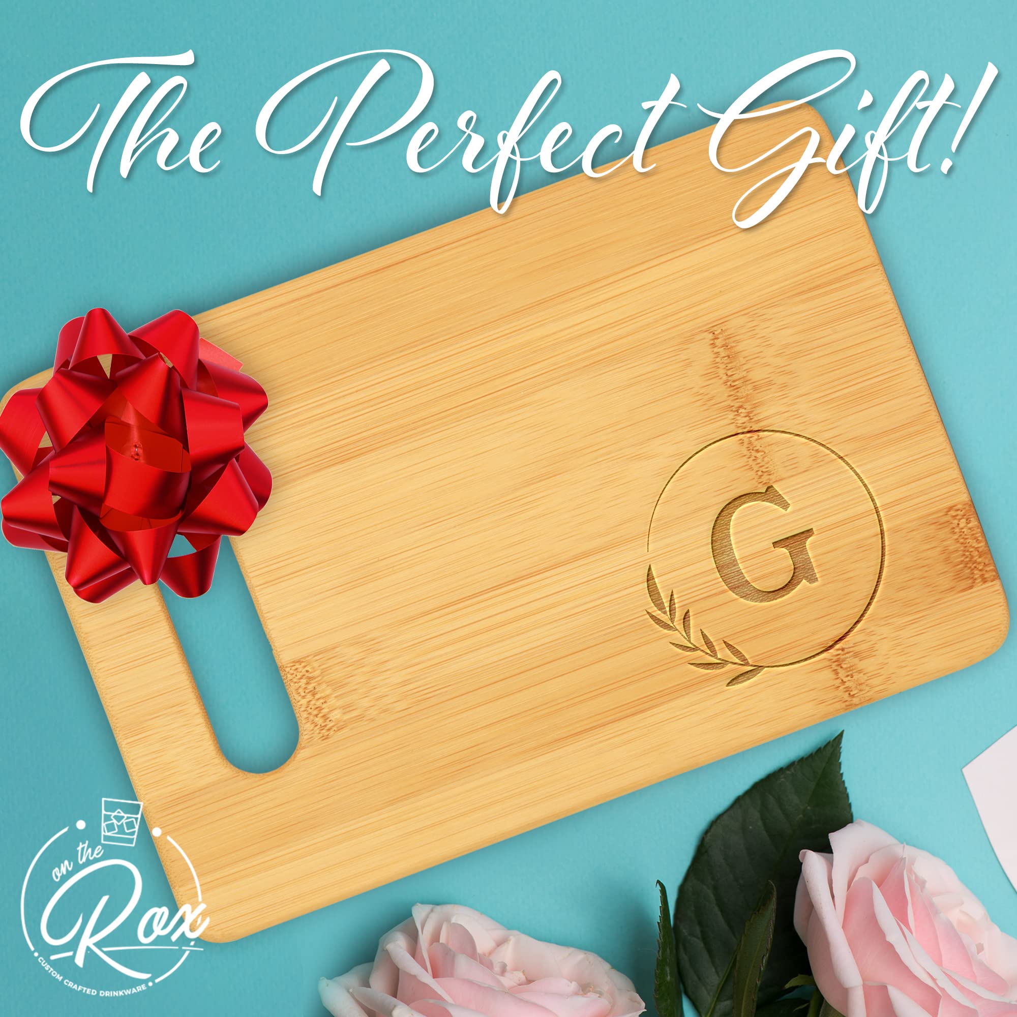 On The Rox Monogrammed Cutting Boards - 9β x 12β A to Z Personalized Engraved Bamboo Board (G) - Large Customized Wood Cutting Board with Initials - Wooden Custom Charcuterie Board Kitchen Gifts
