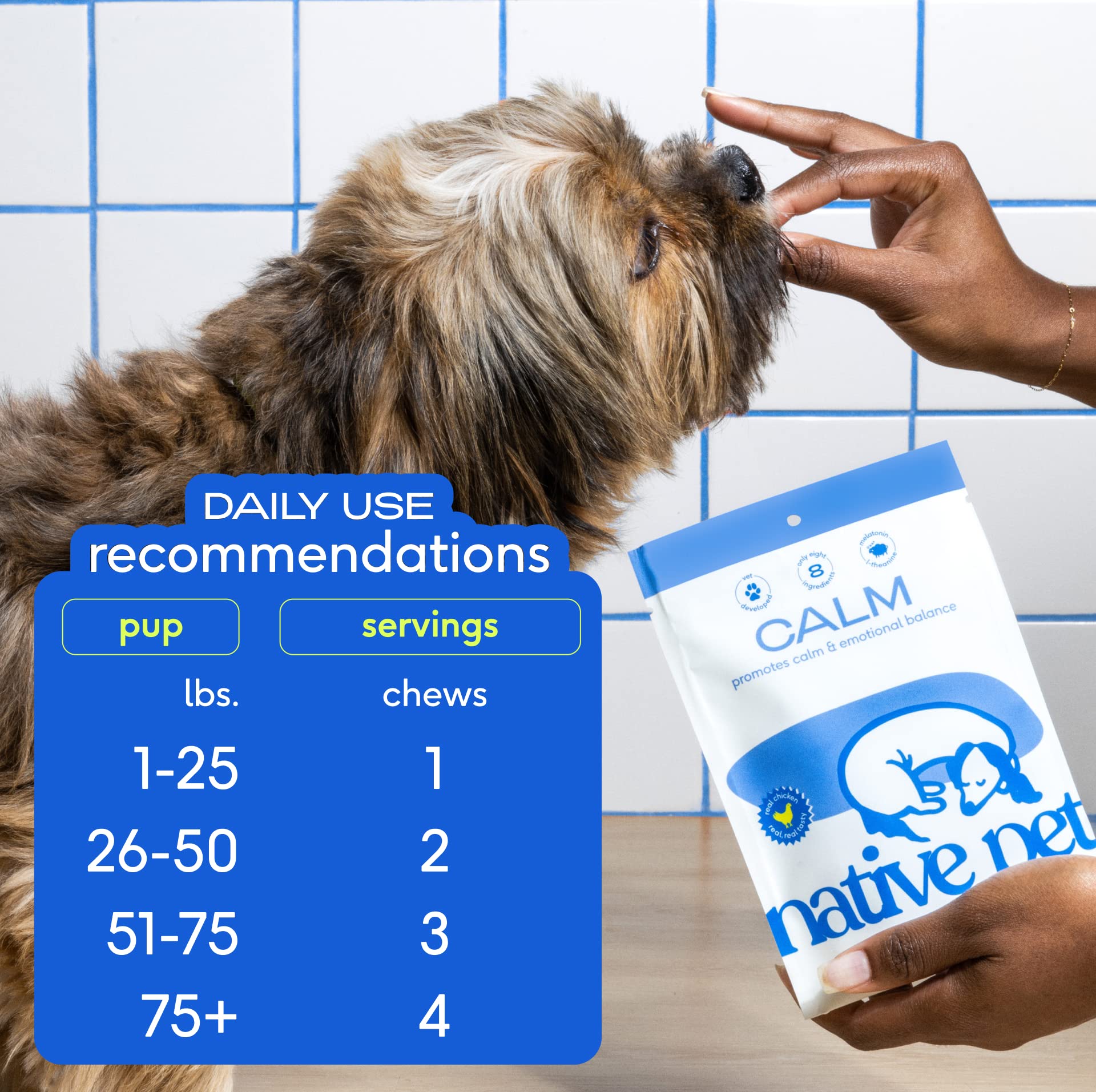 Native Pet Calm β Dog Calming Chews β Dog Melatonin for Small, Medium, Large Dogs - Melatonin for Dogs Sleep Aid β Natural Dog Calming Chews β Anxiety Relief & Calming Dog Treats - 60 Calm Dog Chews