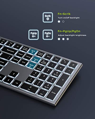 seenda Backlit Wireless Keyboard, 2.4GHz Ultra Slim Rechargeable Keyboard, Illuminated Wireless Keyboard for Computer, Laptop, Desktop, PC, Surface, Smart TV, Windows 10/8/7 (Black and Grey)