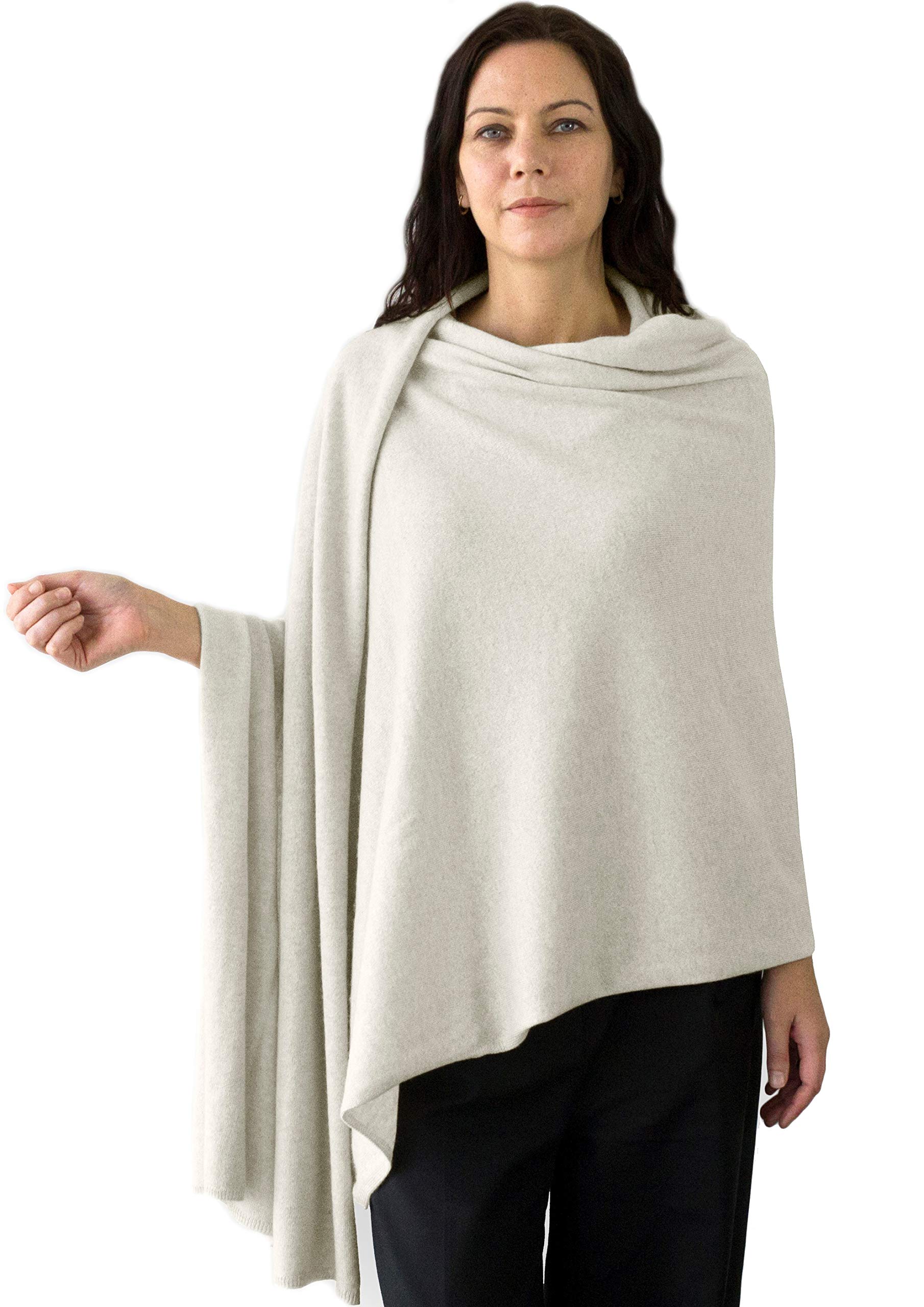 Jet&Bo 100% Pure Cashmere Travel Wrap, Scarf & Blanket Ivory, Storage Bag + Gift Box