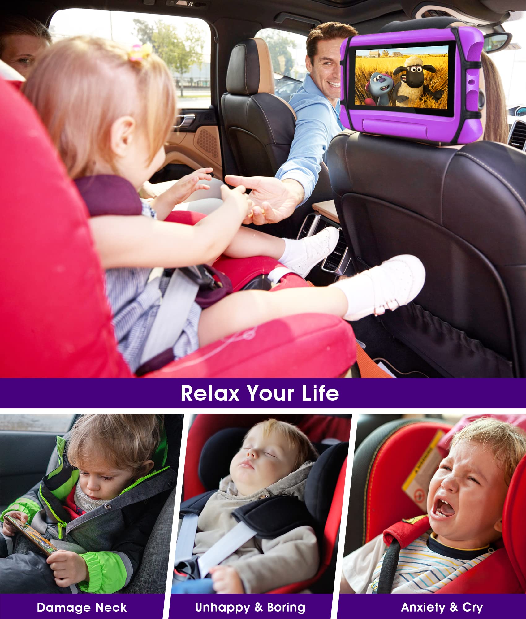 Lpoake 2 Pack Car Headrest Tablet Holder Back Seat Tablet Holder for Car Headrest Mount for Kids Fits All 7-12.9'' Tablets