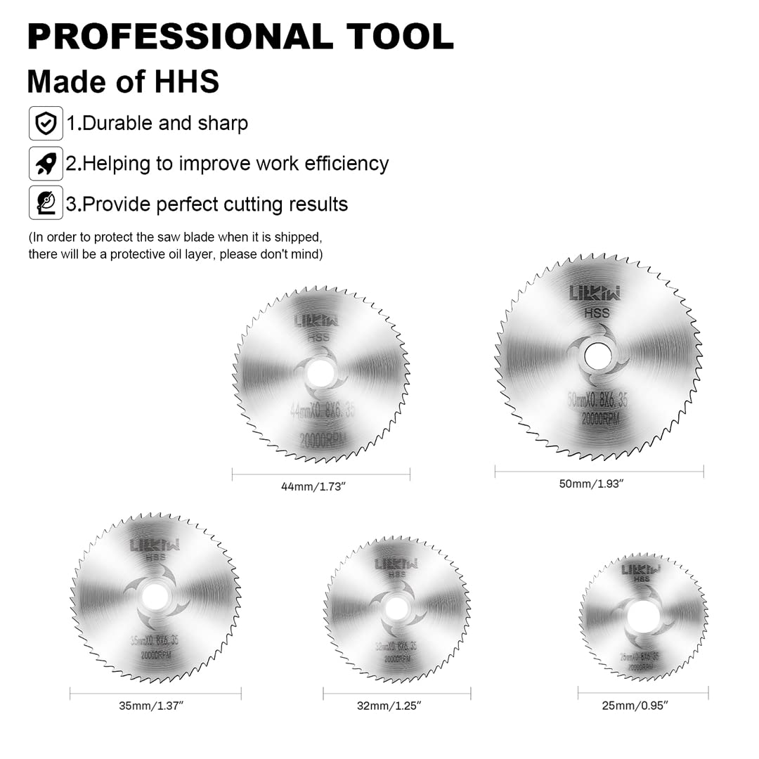 LitKiwi 1/4-Inch Hex Shank Rotary Drill Saw(with 5PCS Blades),HSS Saw Disc Wheel Cutting Blades for Drills Rotary Tools