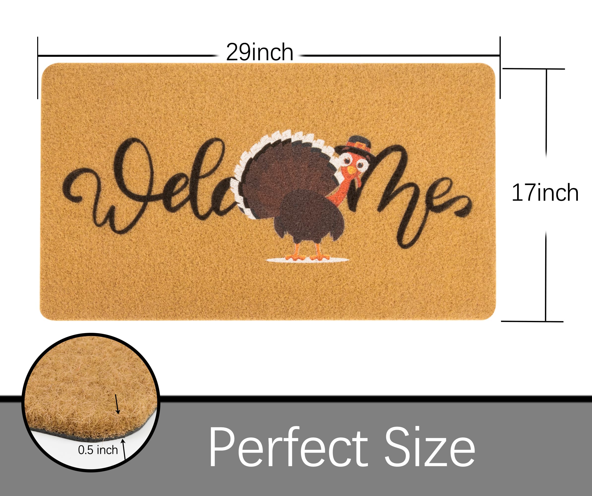 Thanksgiving Non-Slip Door Mat Entrance-Outdoor - Fall Turkey-Decorative Entryway Welcome Doormats Home Decor 17" X 29"