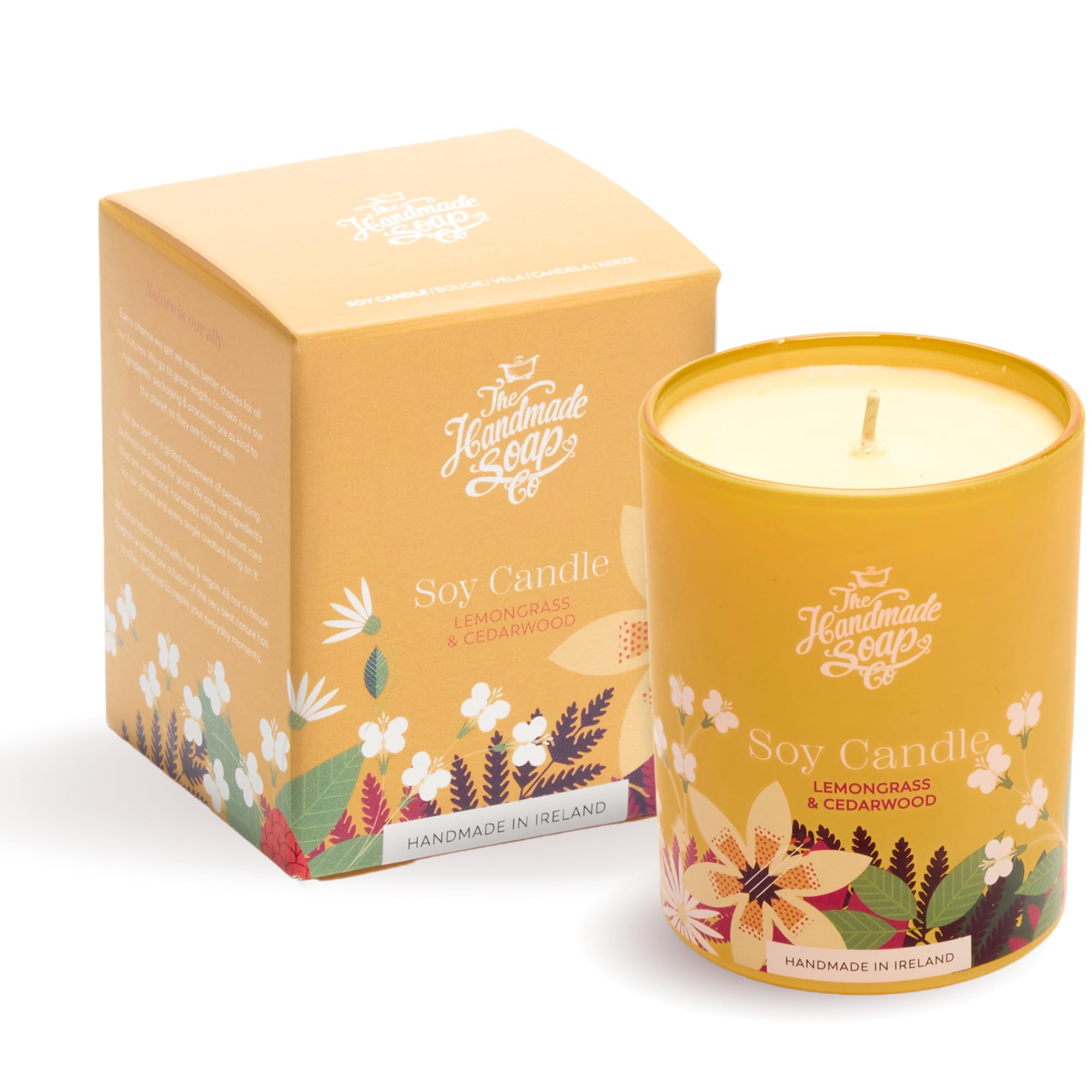 The Handmade Soap Company Natural Soy Wax Candle, Lemongrass & Cedarwood Scented Candle, 50 Hour Burn, Non Toxic Candles, Cruelty Free & Vegan Scented Candles, 7.4oz
