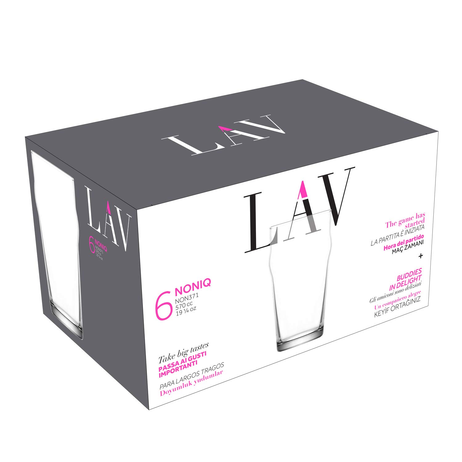 lav Beer Glasses Set of 6x19 oz - Traditional British Pub Pint Glasses - Large Craft Clear Beer Glasses - Easy Stacking & Lead-Free & Gift Option