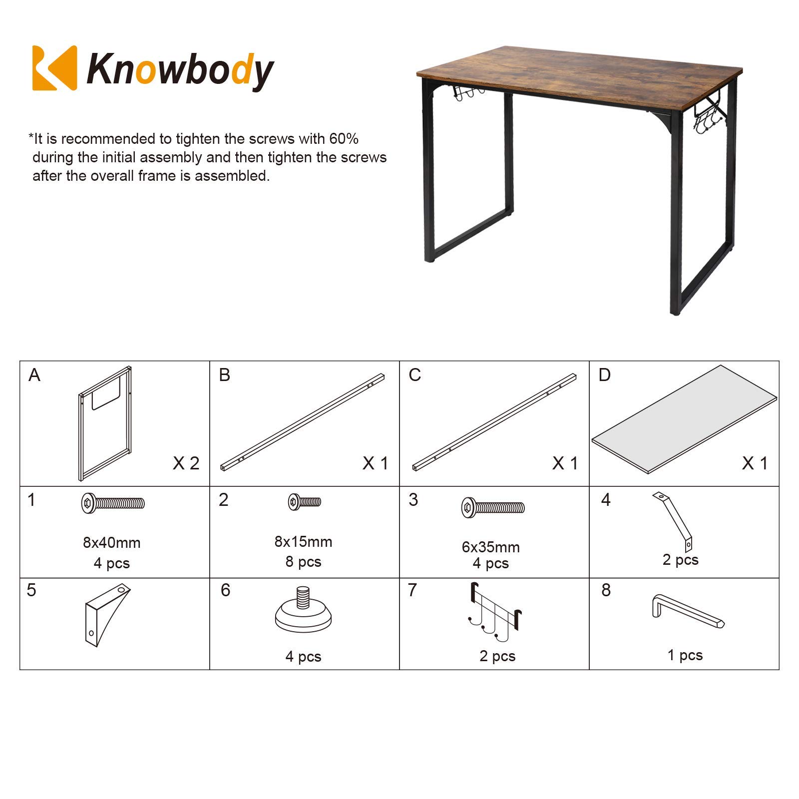 K Knowbody Home Office Desk, 39.4" Computer Desk Small Writing Desk Modern Simple Style Desk Sturdy Work Table for Home Office with Black Metal Frame