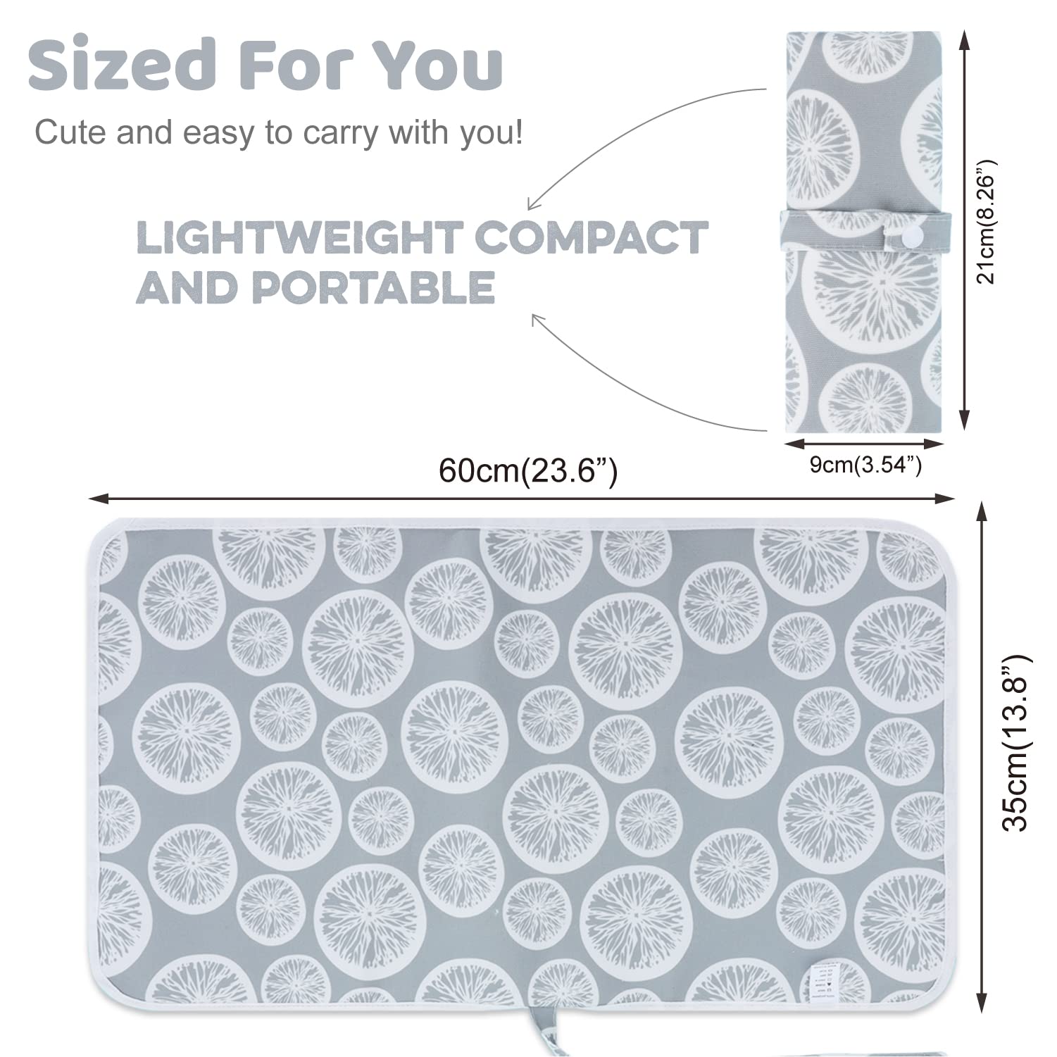 TDIAPERS Baby Changing Pad, Portable Baby Changing Pad Waterproof Reusable, Travel Changing Mat for Newborn Baby(Grey Lemon)