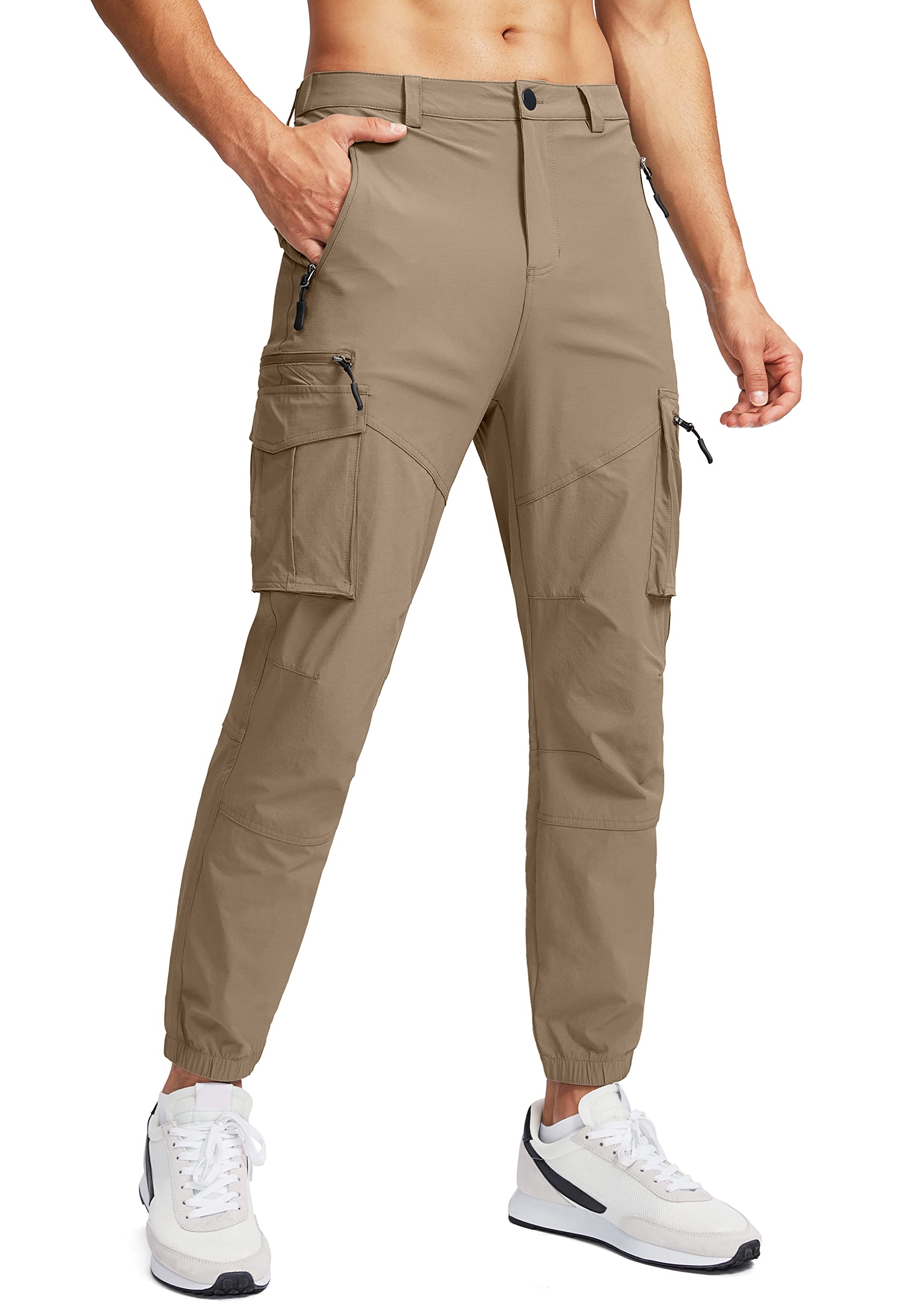 Pinkbomb Men's Hiking Cargo Pants with 7 Pockets Slim Fit Stretch Work Travel Golf Cargo Jogger Pants for Men (Black, M)
