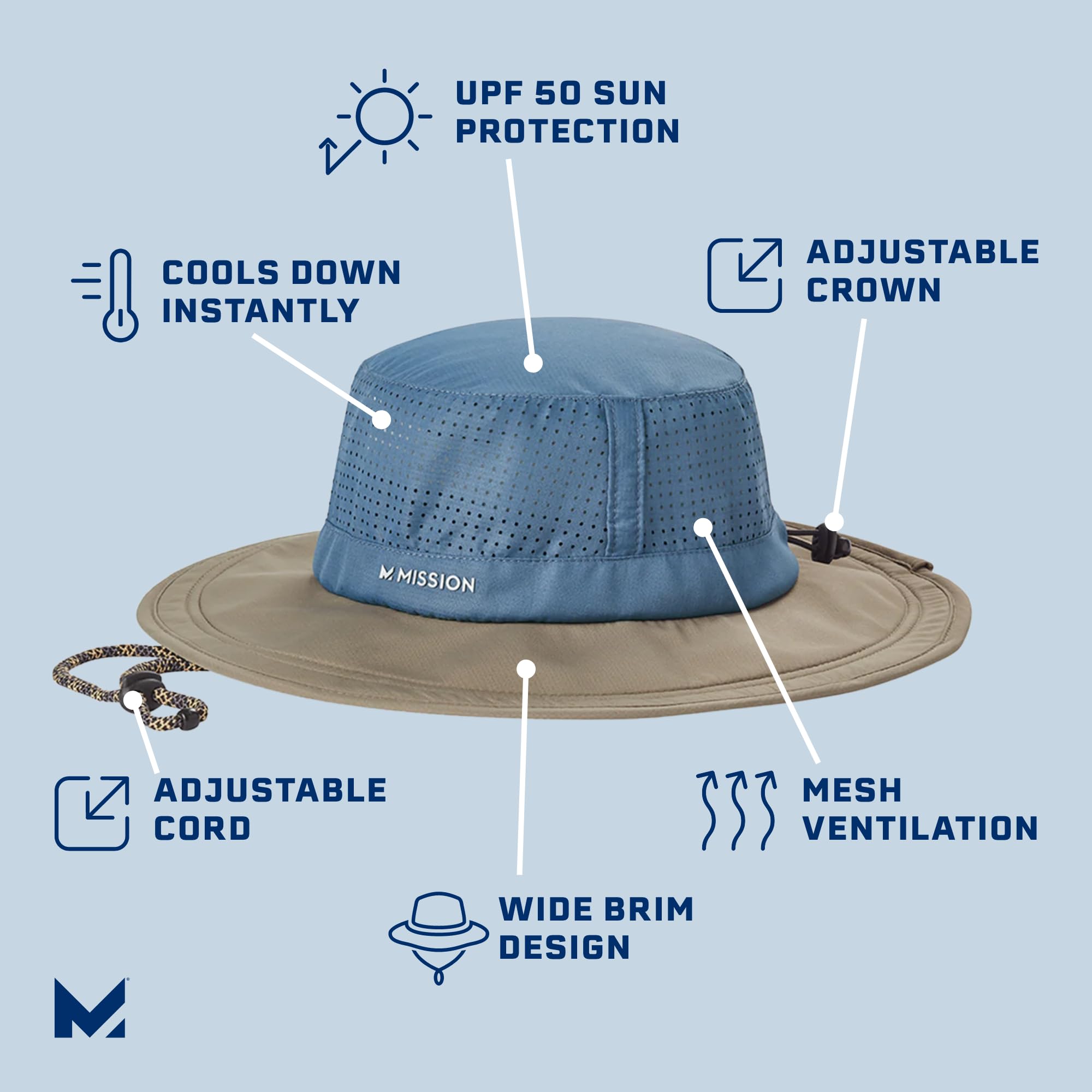 MISSION Cooling Boonie Hat, Bering Sea - Unisex Wide-Brim Hat for Men & Women - Lightweight & Durable - Cools Up to 2 Hours - UPF 50 Sun Protection - Machine Washable