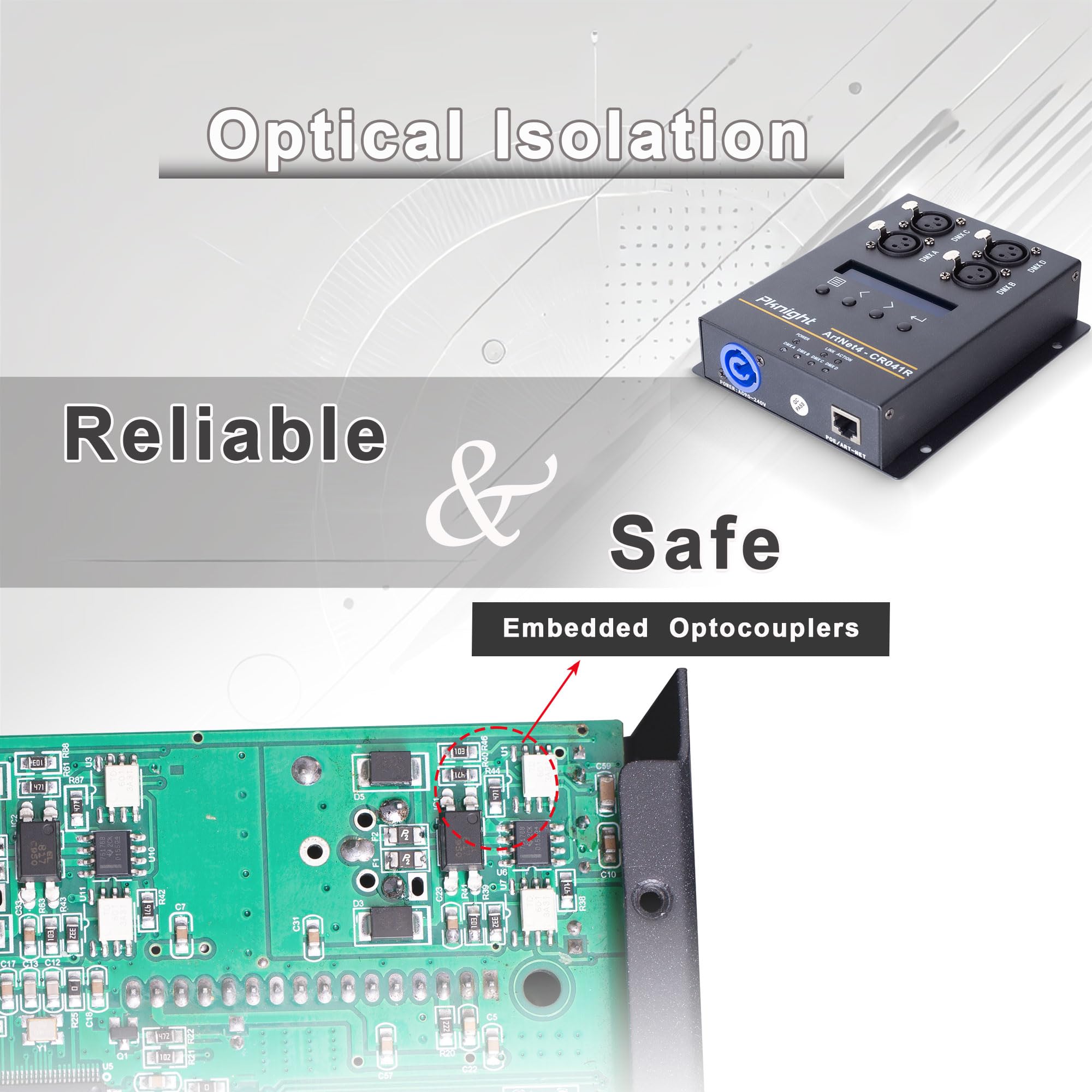 Pknight Bi-direction ArtNet DMX 2048 Ethernet Lighting Controller Interface,4 Universe/Truss Mountable/PoE CR041R