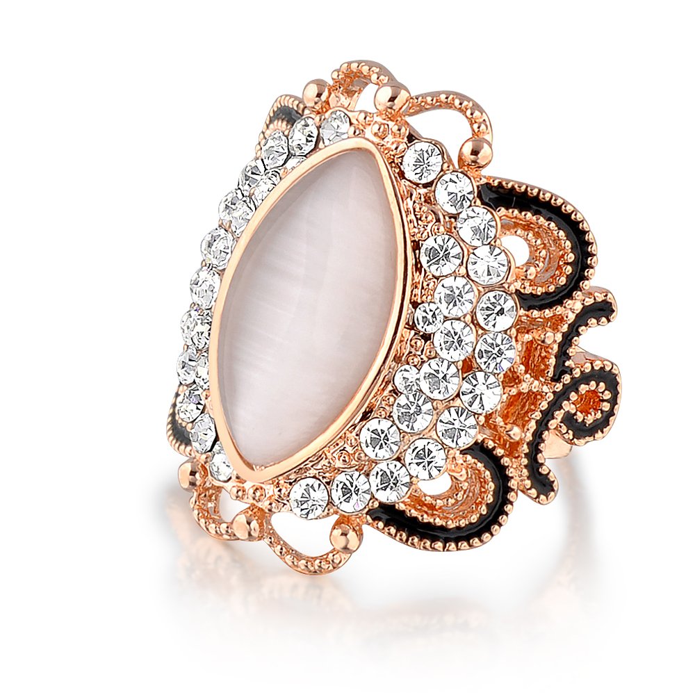 Mytys Vintage Flower Adjustable Daisy Ring Black Marcasite Stones Paved Statement Open Cuff Rings for Women Free Size