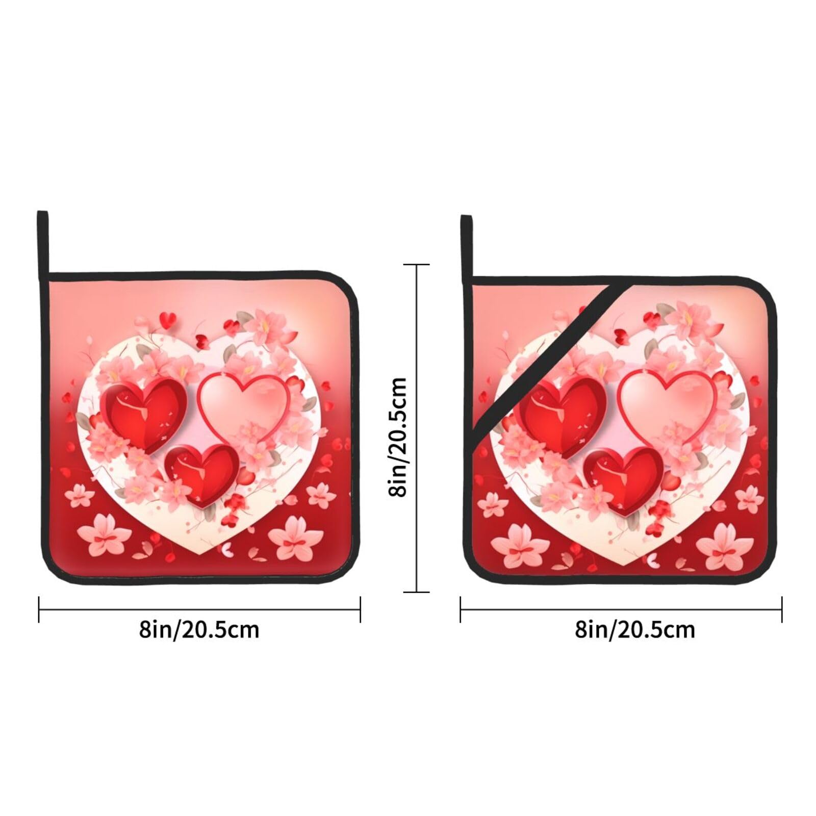 Mother's Day with Red Hearts Pot Holders Sets 2-Piece Set Washable Decorative Kitchen Gift for Cooking Baking BBQ