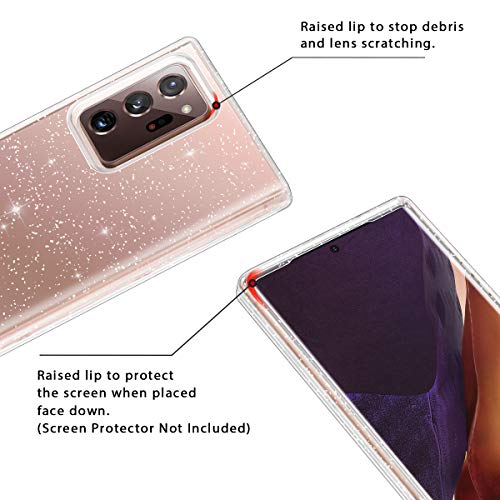 Lamcase Compatible with Galaxy Note 20 Ultra Case Glitter Sparkly Bling Heavy Shockproof Three Layer Protective Cover for Samsung Galaxy Note 20 Ultra 5G 6.9 inch 2020, Clear/Silver Glitter
