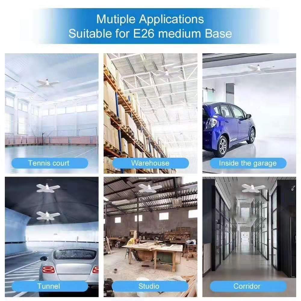 LED Garage Lights 2 Packs, 2800LM LED Garage Ceiling Lighting, 4+1 Lighting Units Led Light Bulbs for Garage, Screw in Lighting Fixture for Shops Utility Room Basement barn,28W CRI80 6000K Daylight