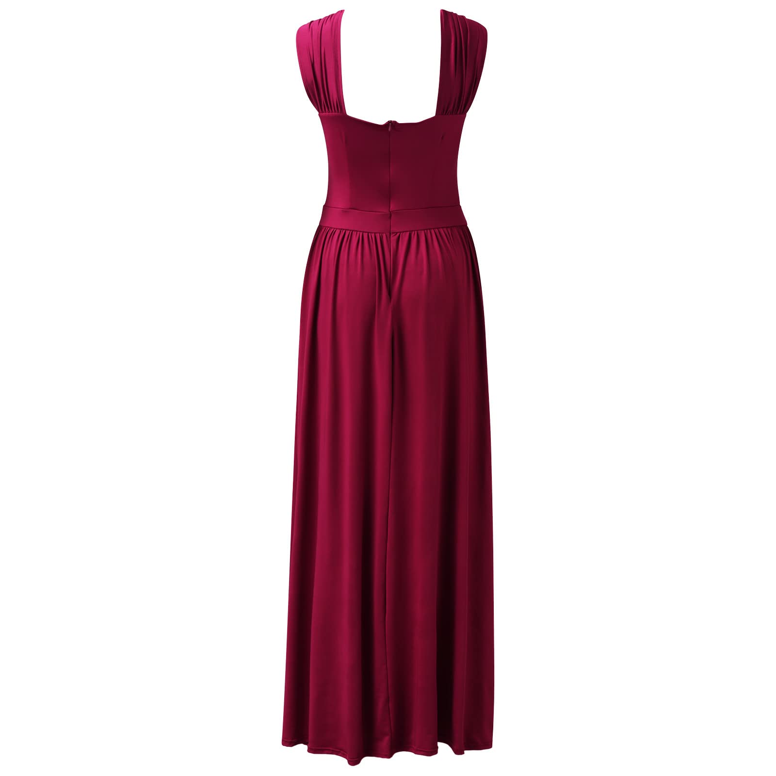 Pinkpaopao Deep V Neck Maxi Dress for Women Solid Color Elegant Swing Dress High Waisted Side Split Long Beach Dress