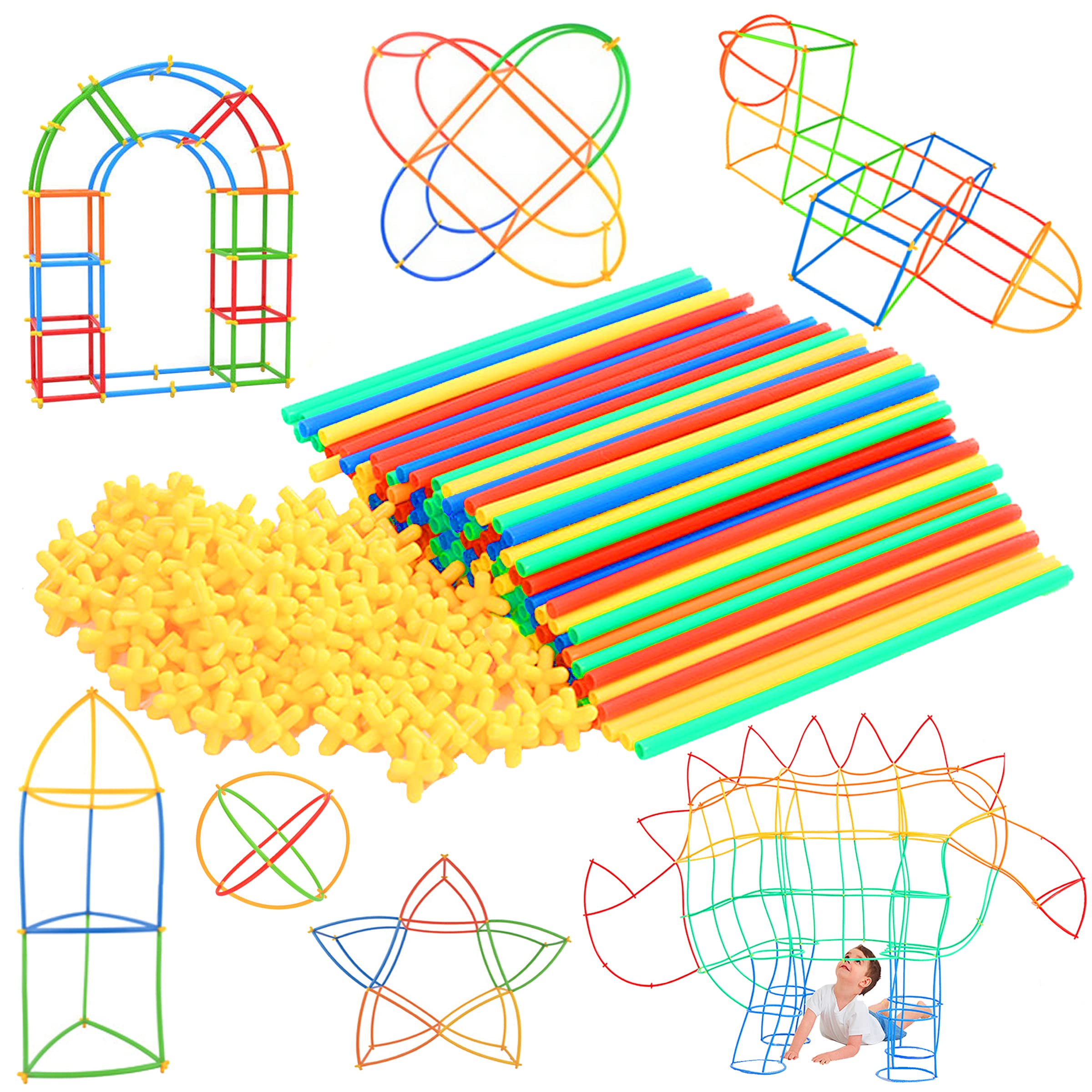 RAINBOW TOYFROG Straw Constructor STEM Building Toys 300 pcs Interlocking Plastic Educational Toys Engineering Building Blocks -Construction Blocks- Kids Toy for 3-12 Year Old Boys and Girls