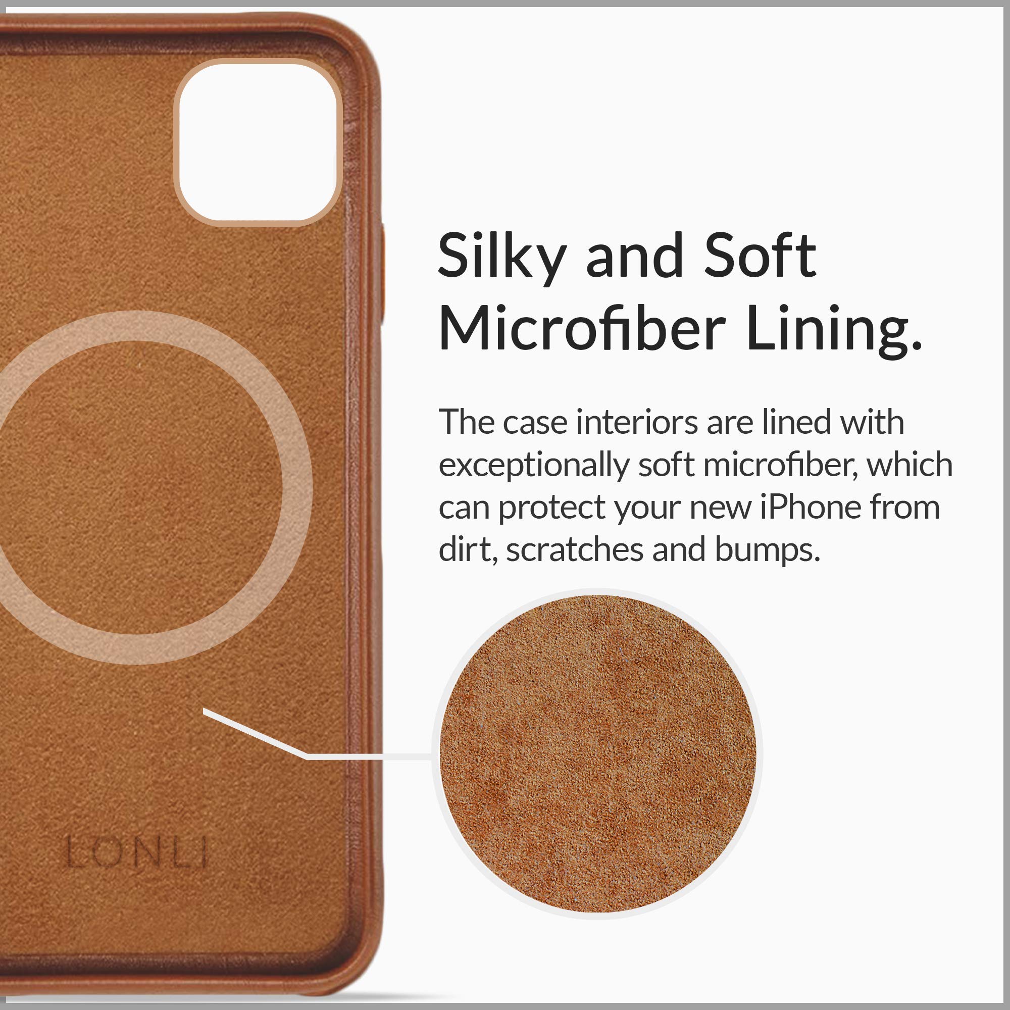 LONLI Classic | Genuine Nappa Leather Case with Built-in Magnets for MagSafe - for Apple iPhone 12 | 12 Pro - (6.1 inch, Caramel)