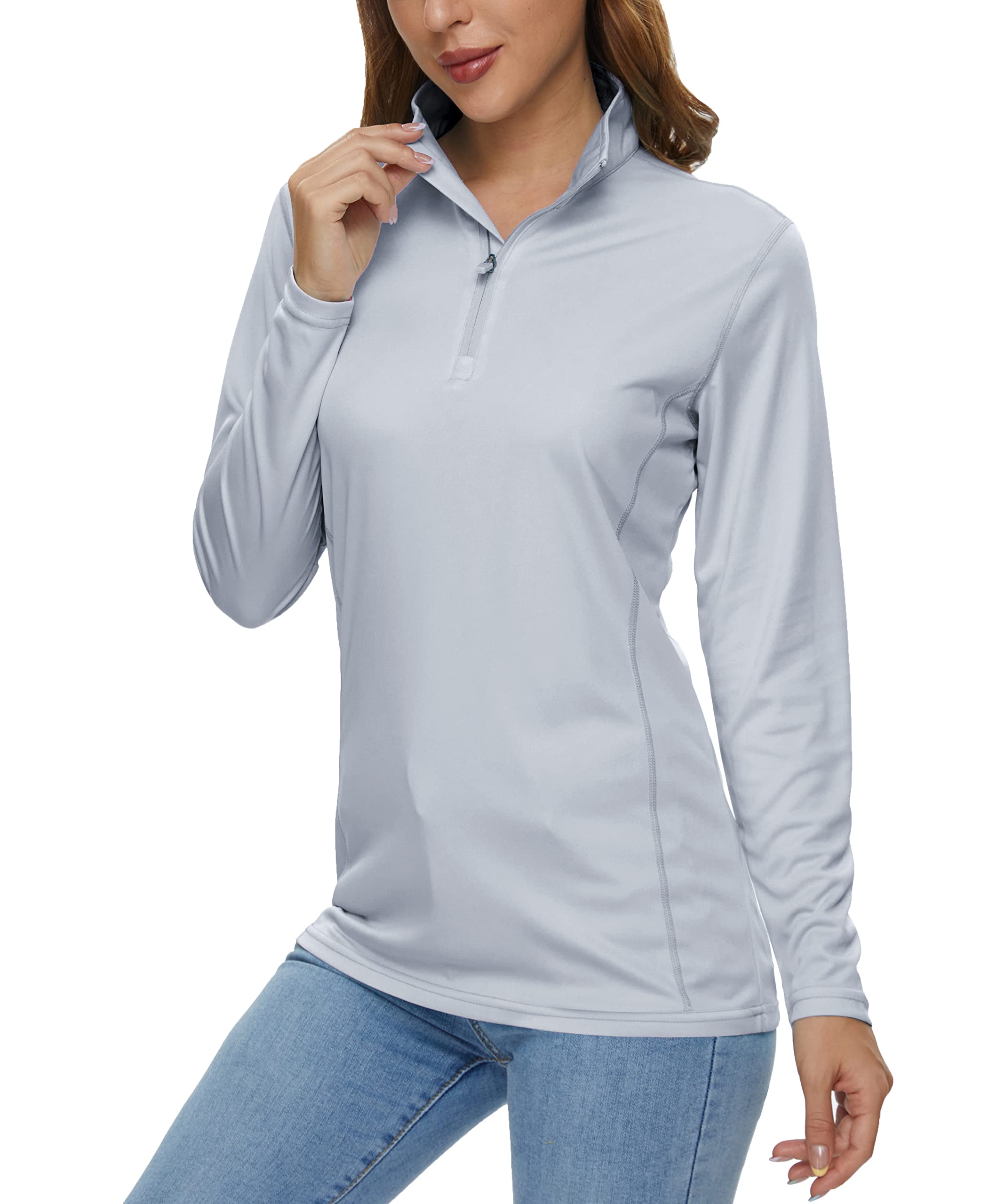 MAGCOMSEN Womens Uv Protection Shirts Running Shirts Women Gym Athletic Shirts Long Sleeve Tunics for Women Rashguard Shirt Light Grey