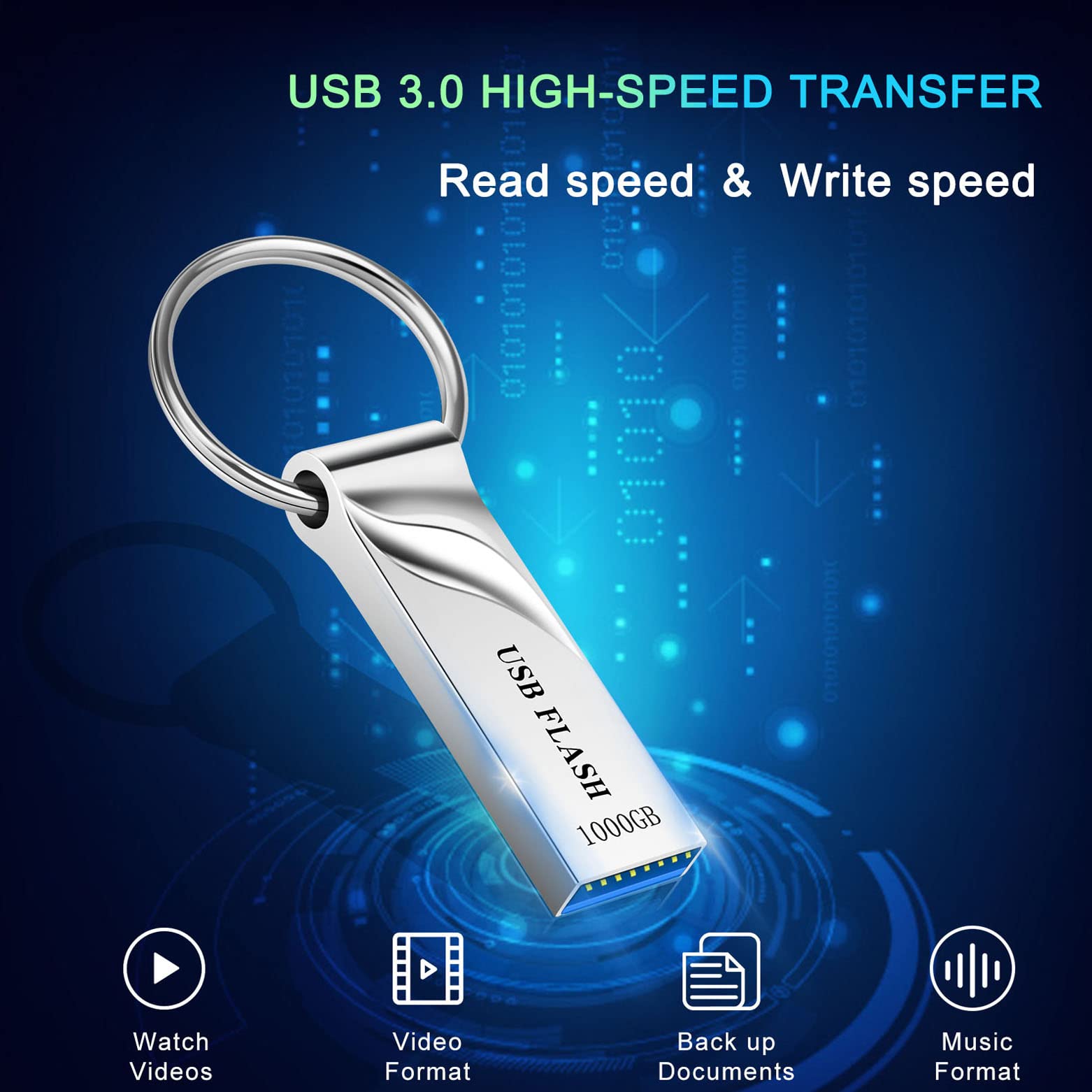 Umeway Flash Drive 1TB Memory Stick Waterproof Thumb Drive Metal Portable USB Drive Jump Drive for Data Storage USB Stick with Keychain for PC Laptop Computer