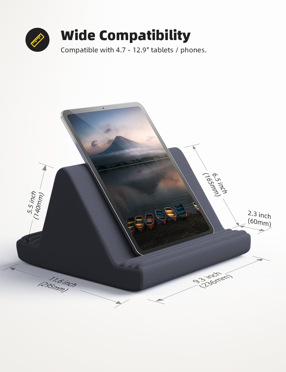 Lamicall Tablet Pillow Stand, Soft Pad for Lap - Tablet Holder Dock for Bed with 6 Viewing Angles, Compatible with iPad Pro 9.7, 10.5, 11, 12.9 Air Mini, Kindle, Galaxy Tab, E-Reader, Dark Gray