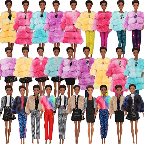 ZTWEDEN Doll Clothes Fur Winter Coat Jacket Set for 30cm Girl Doll, 11.5 inches Fashion Doll Dress Tops Trousers Skirts T-Shirt Hat Outfit for 11.5'' Girl Doll for Birthday