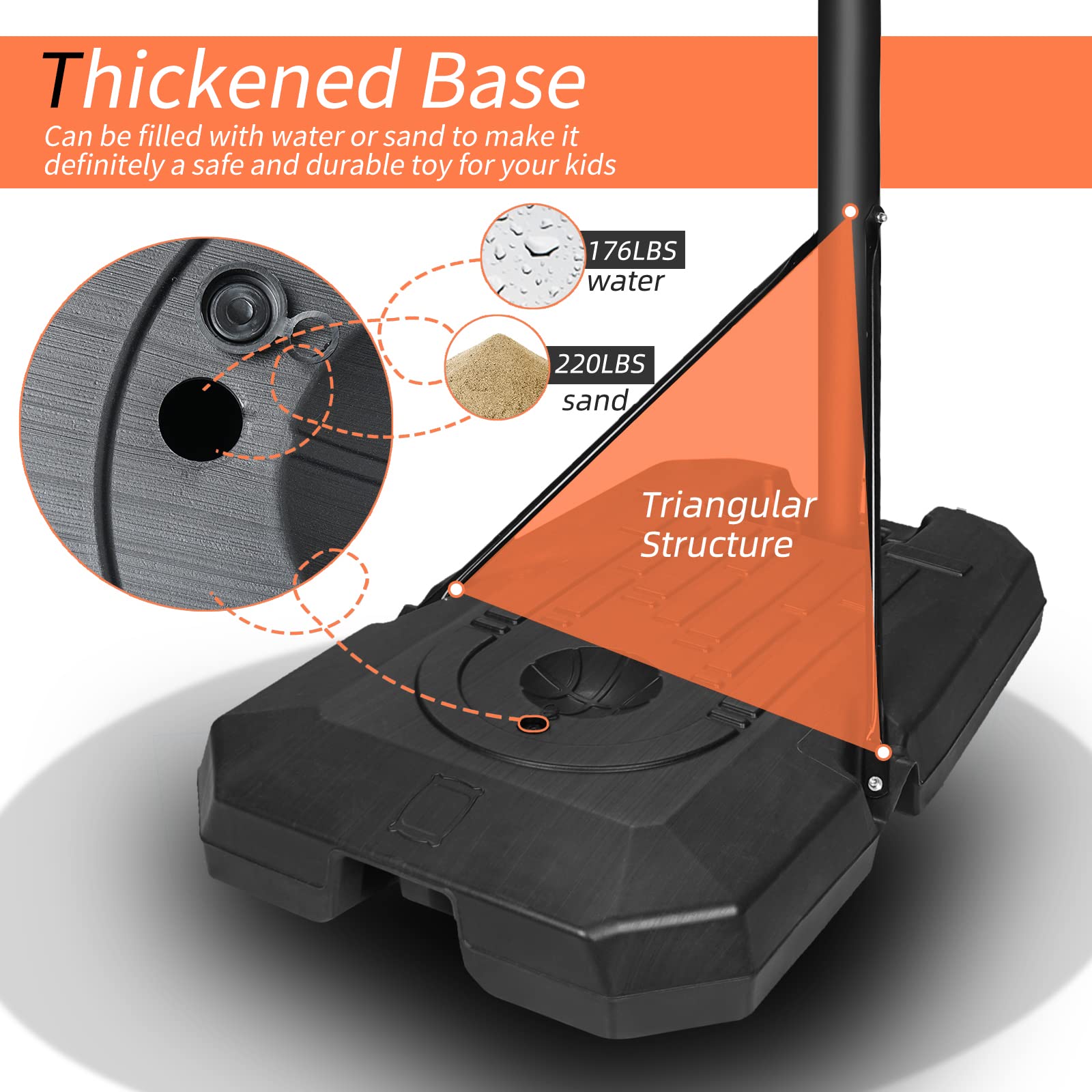 Rakon Teenagers Height Adjustable 6.5-10'Basket 44 "Backboard Portable Basket System for Indoor and Outdoor use