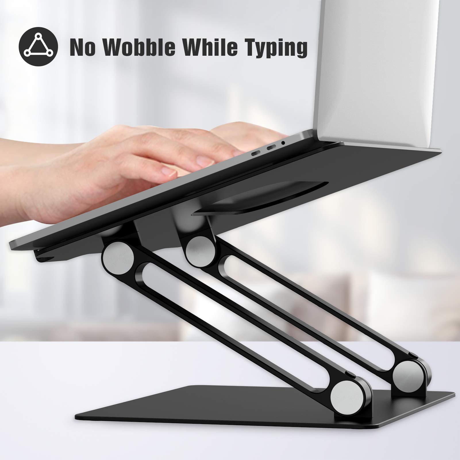Laptop Stand, Ergonomic Adjustable Notebook Stand, Aluminum Portable Computer Riser with Heat-Vent Foldable Desktop Laptop Holder Compatible with MacBook Air Pro, All 10 to 17 Inch Laptops(Black)
