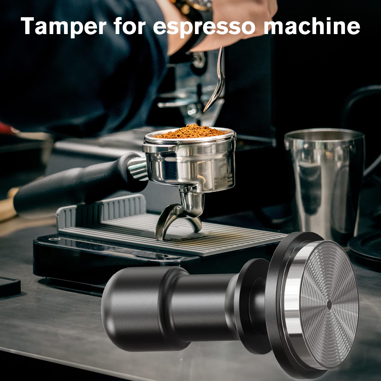 PUSEE 53mm Espresso Coffee Tamper,Premium Calibrated Espresso Tamper 30lb Coffee Tamper with Spring Loaded,100% Stainless Steel Ground Tamper for Barista Home Coffee Espresso Accessories Upgrade3.0
