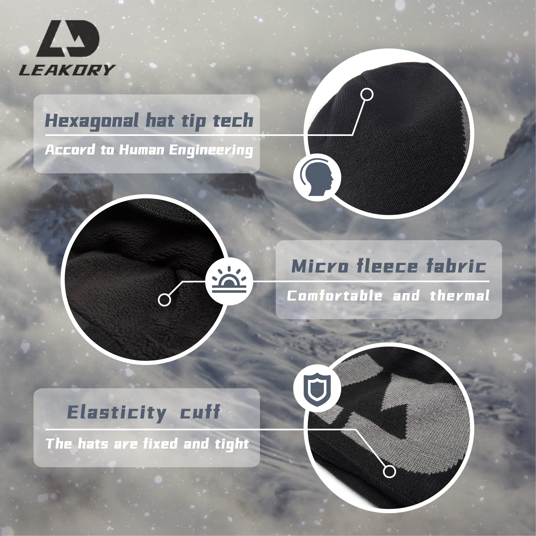 LEAKDRY Waterproof Beanie,Windproof Breathable Beanie Hats for Men Knitted Slouchy Beanies Thick Soft Warm Winter Hat-Black Beanie