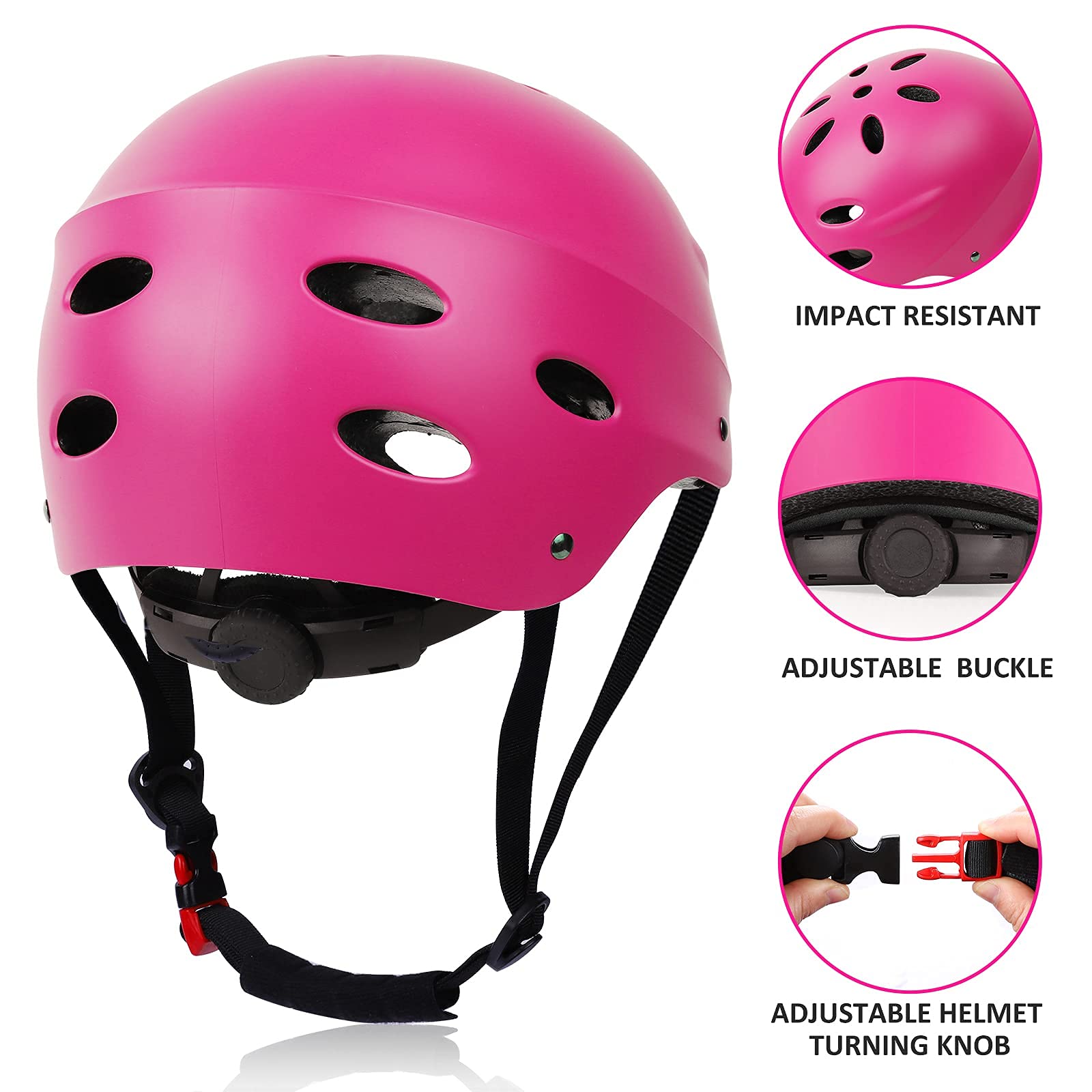 Kid's Protective Gear Set,Roller Skating Skateboard BMX Scooter Cycling Protective Gear Pads (Knee Pads+Elbow Pads+Wrist Pads+ Helmet) (Rose Red)
