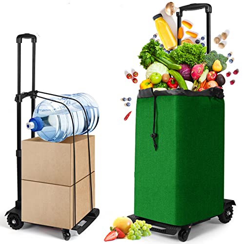 SELORSS 2-in-1 Foldable Hand Truck Utility Cart, Portable Grocery Shopping Cart with Wheels, Telescoping Handle and Removable Waterproof Bag, Collapsible Lightweight Large Capacity for Groceries