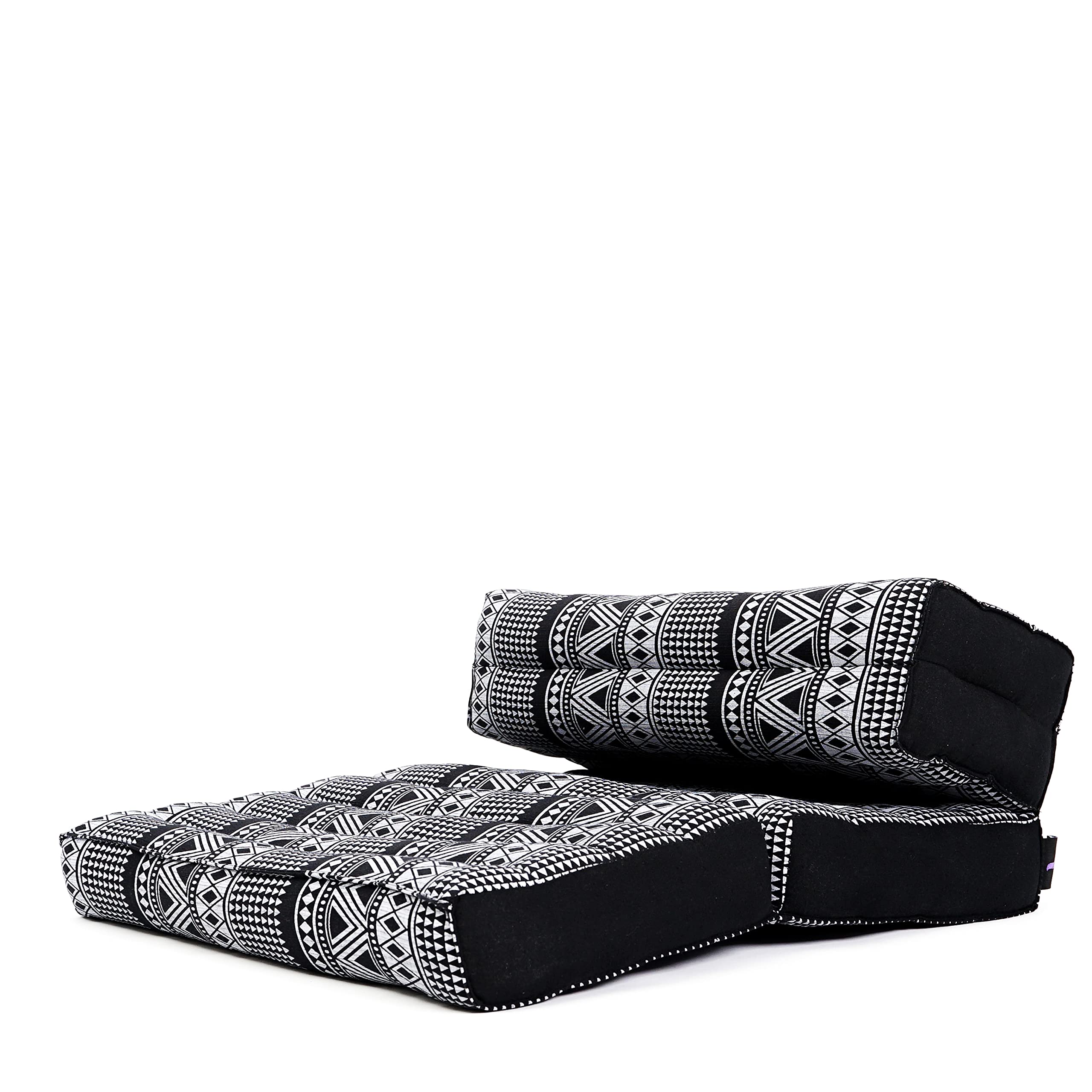 Leewadee Foldable Floor Mattress โ 2 in 1 Floor Meditation Mat for Yoga and Relaxation, Seating Futon with Kapok, 20 x 28 inches, Black White