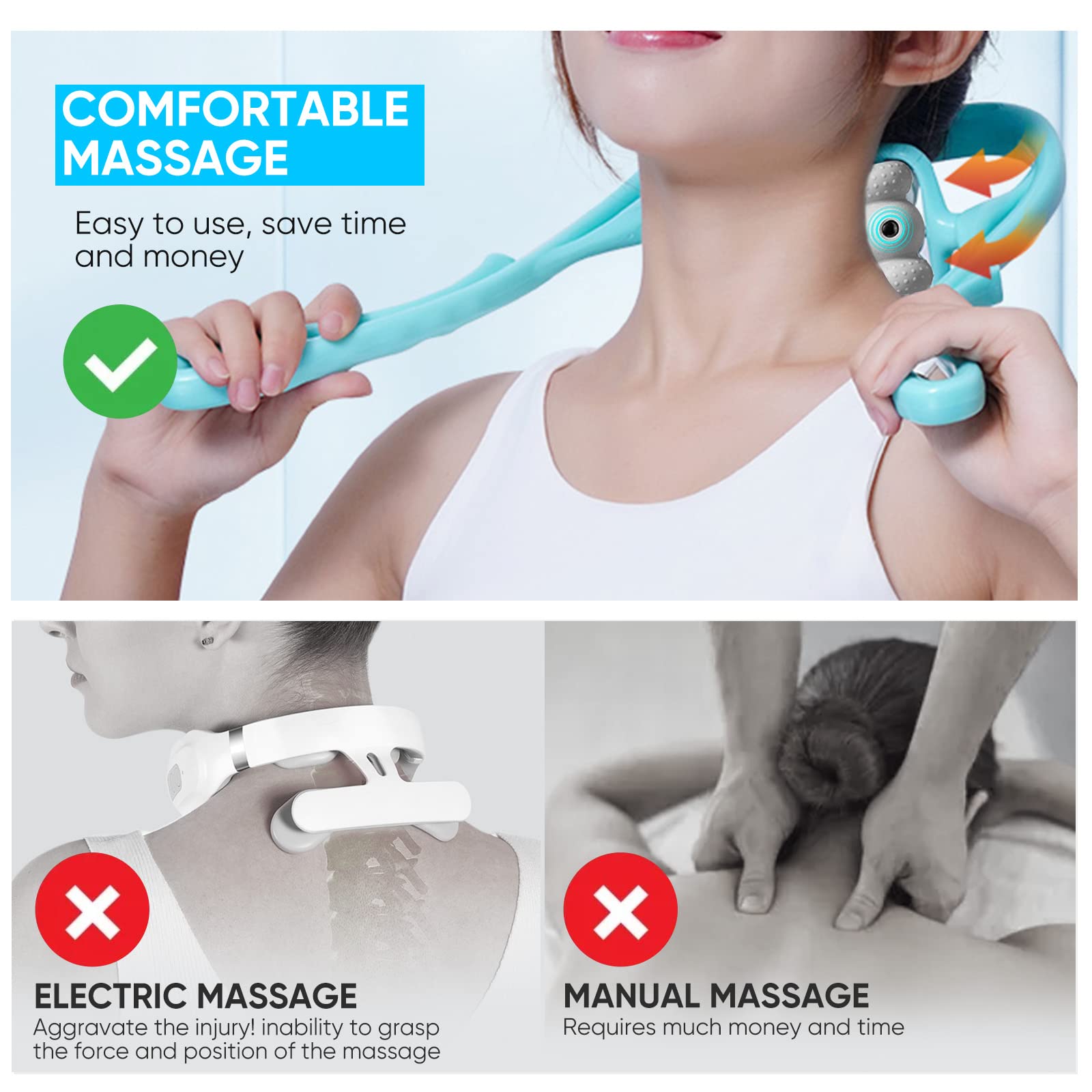 Neck Massager, Trigger Point Neck Roller, Neck Massager for Pain Relief Deep Tissue, Handheld Shoulder Massager Tool with 6 Balls Massage Point, Suitable for Legs, Waist, Neck and Shoulder Relaxer