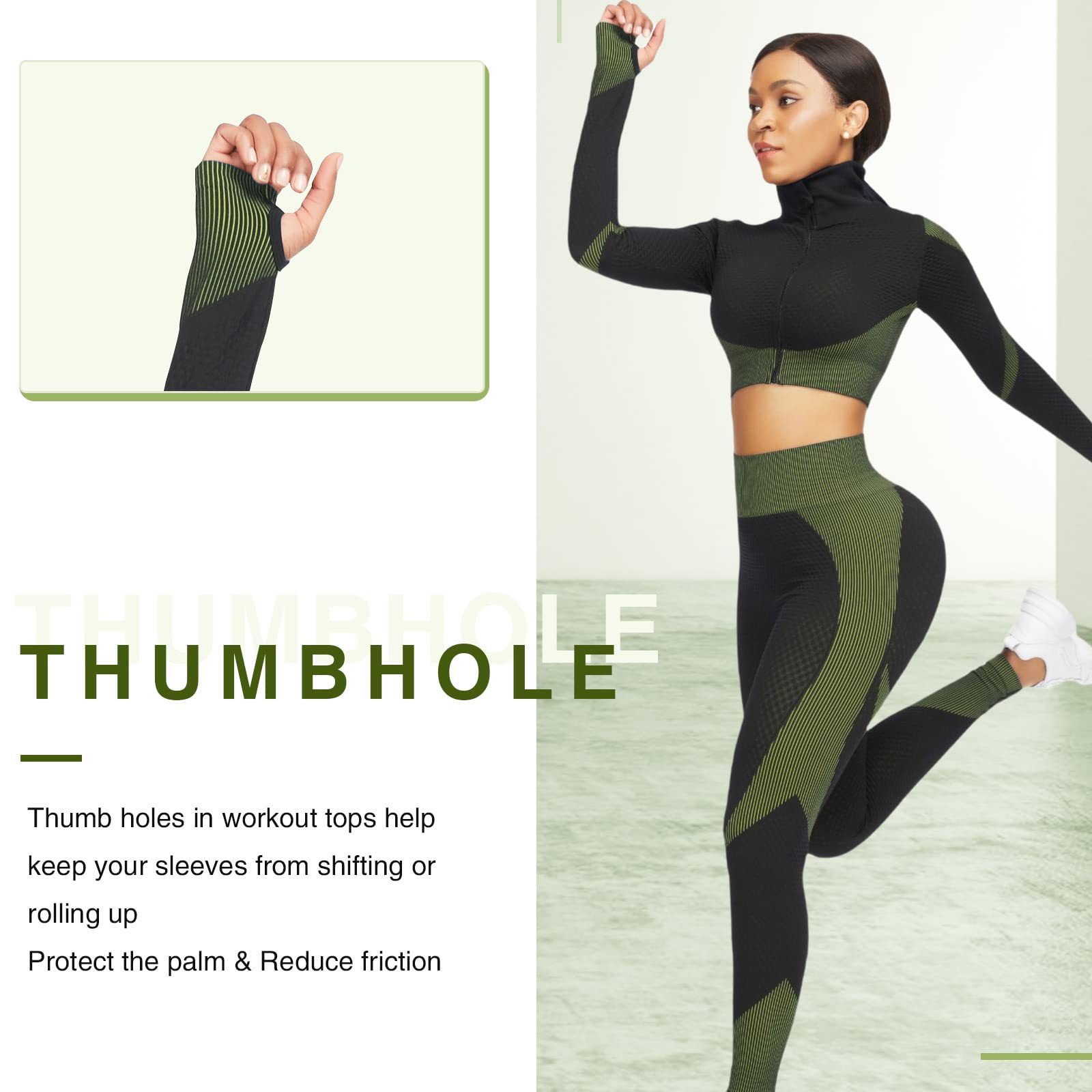 JOYMODE Two Piece Women Workout Sets longsleeve Gym Outfits Crop Top Tummy Control High Waist Leggings Set