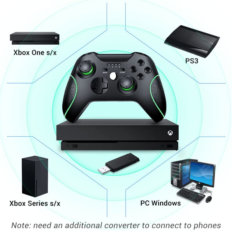 OKHAHA Wireless Controller for Xbox One (X/S), Series X/S, PS3&PC, 3rd-Party PC Controller Wireless for PS3 Controller for Xbox One Controller Wireless for Xbox Controller Wireless 2.4GHZ Black Green