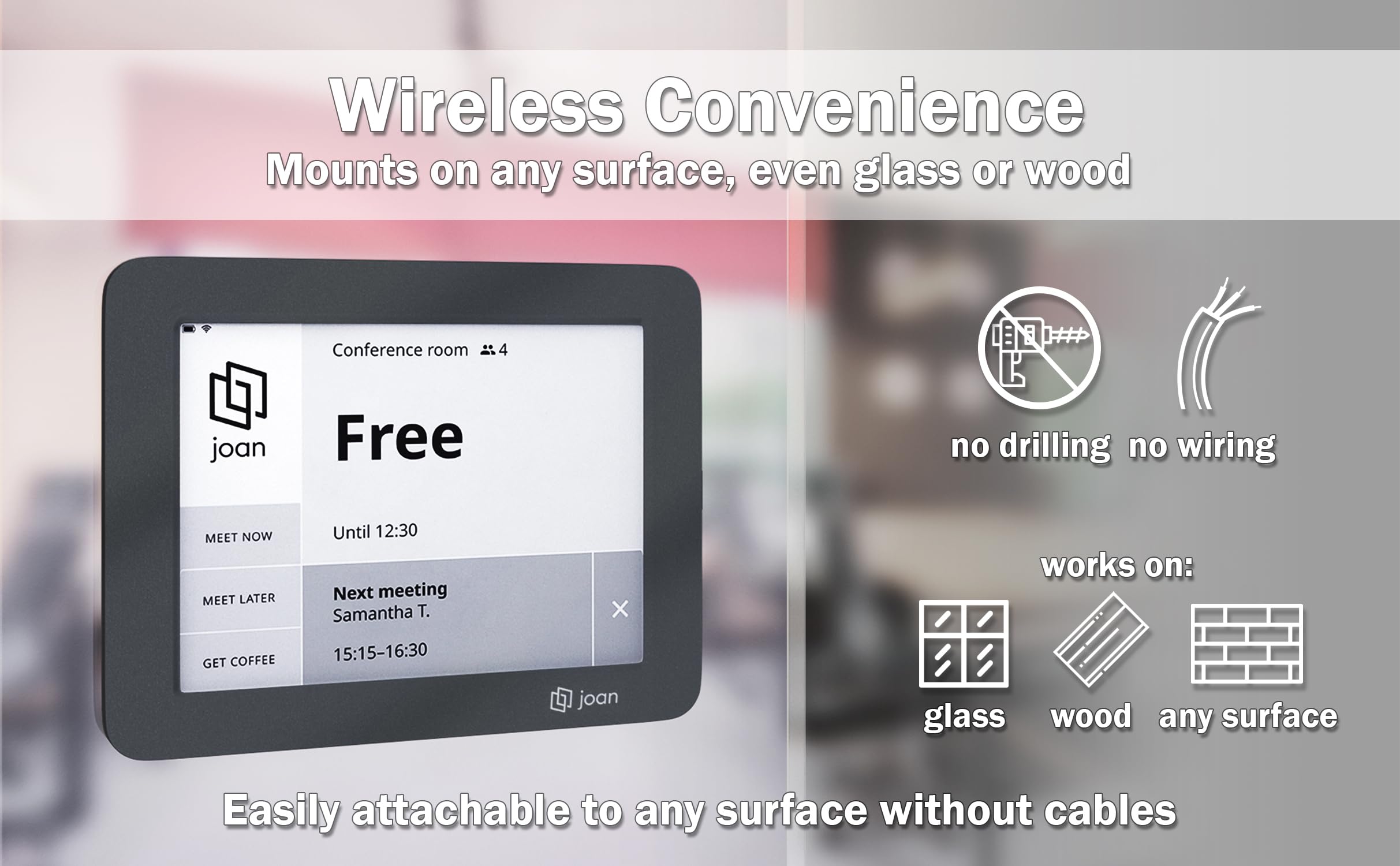 Joan 6 Black: Wireless E Ink Touch 6-Inch Display Meeting Scheduler - Smart Office Organizer, Calendar Sync