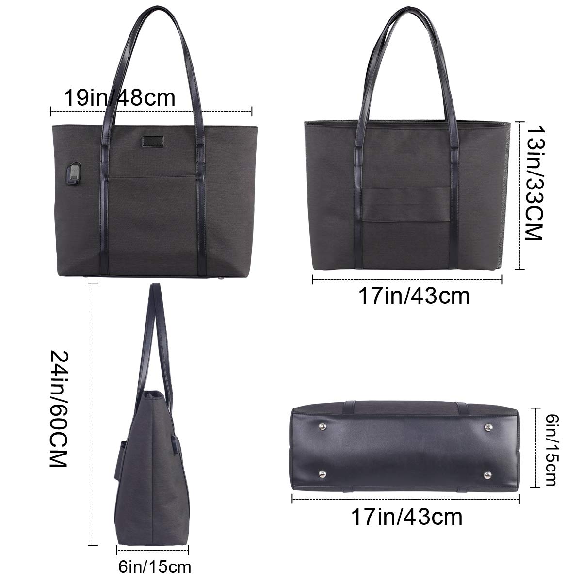Laptop Tote Purse Large, Business Women Work Bag Teacher Tote Bag Many Pockets (L-Black)