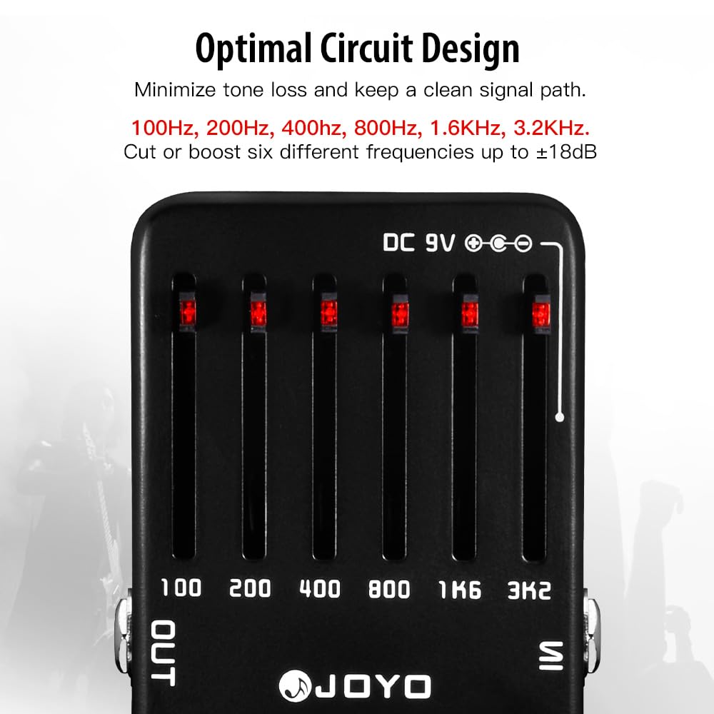 JOYO 6-Band EQ Pedal Electric Guitar Equalizer (100Hz 200Hz 400Hz 800Hz 1.6kHz 3.2kHz) Provides ±18dB for Each Band (JF-11)
