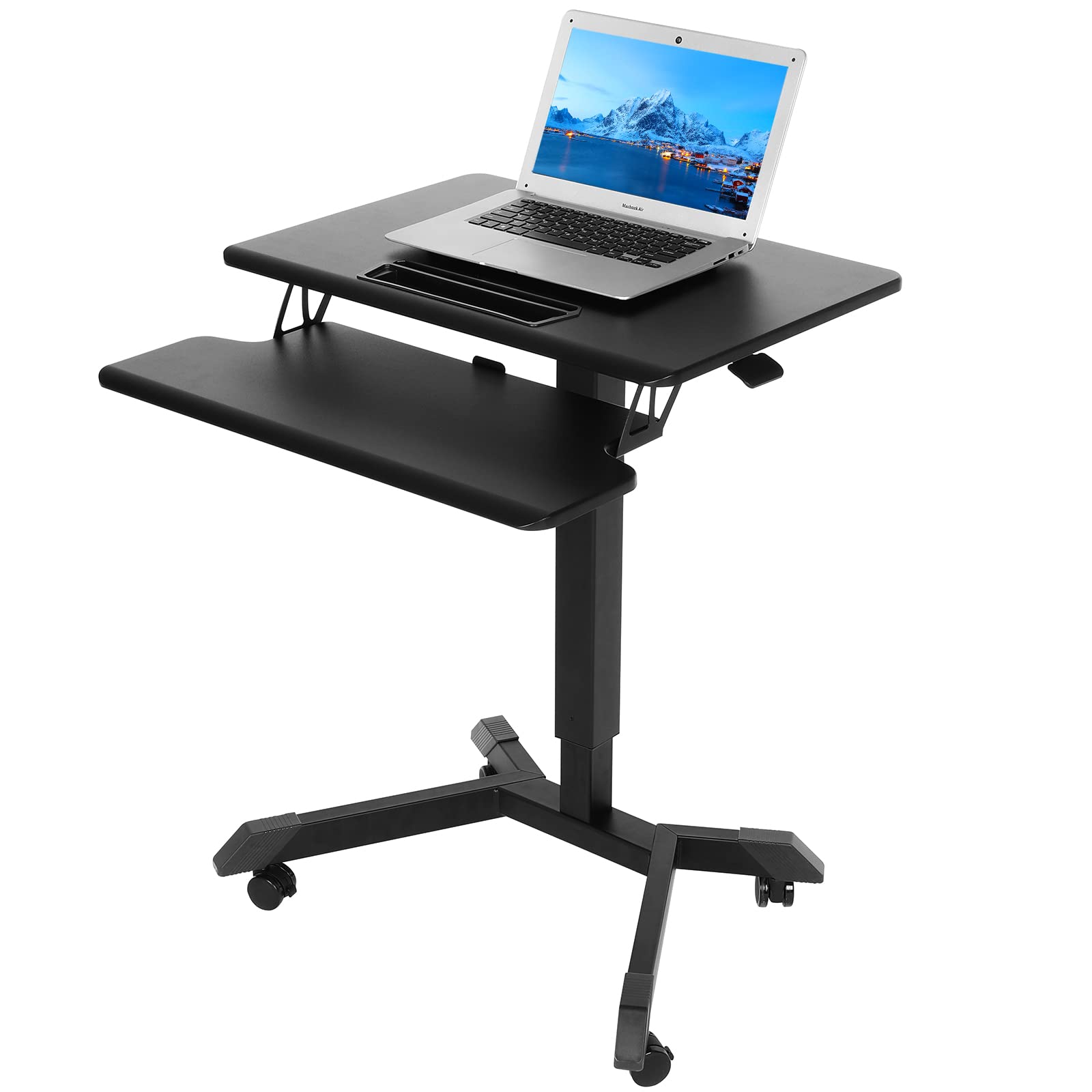 LGHM Rolling Desk, Mobile Desk Height Adjustable, Mobile Laptop Desk with Keyboard, Mobile Standing Desk w/4 Lockable Casters, Home Office Stand Up Desk Pneumatic Gas Spring Sit Stand Table (Black)