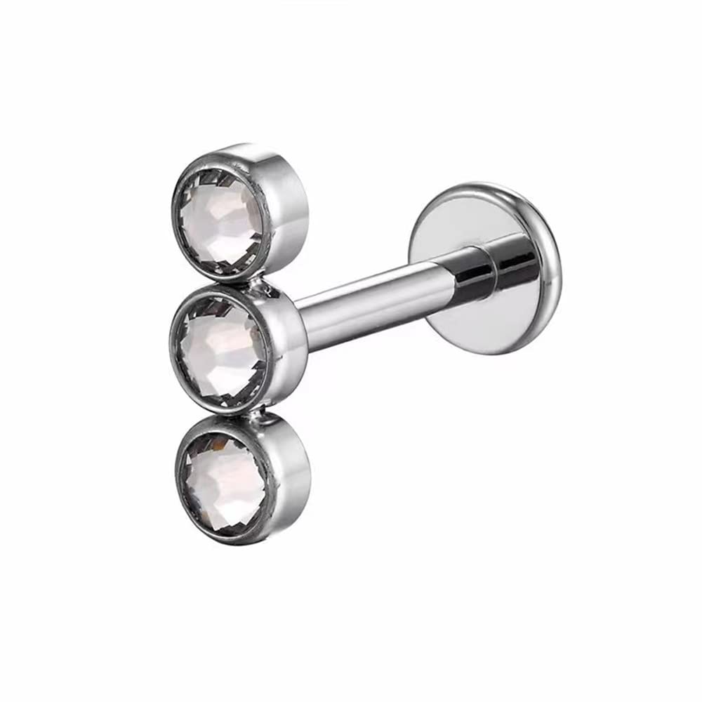 Piercingpops 6PCS 16G Tiny CZ Crystal Labret Piercing Stainless Steel Tragus Helix Lip Monroe Body Piercing Stud (6pcs Crystals Style) (Crystals Style)