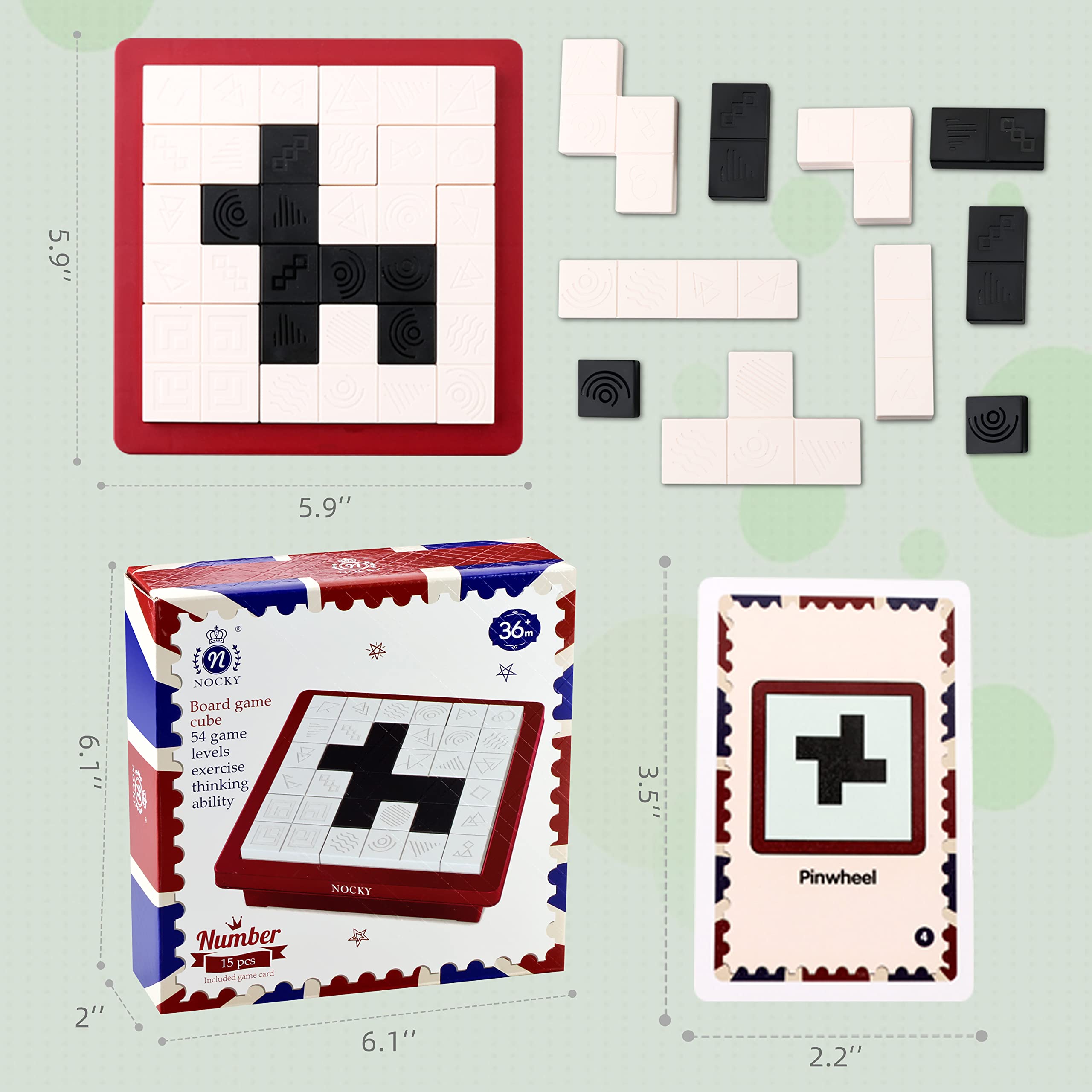 N NOCKY Puzzle Games Cubes Board Game Puzzle Pattern Blocks Brain Teasers Game with 44 Challenges, Tangram Jigsaw Intelligence Colorful 3D Russian Blocks Game STEM Montessori for Kids Age 3+
