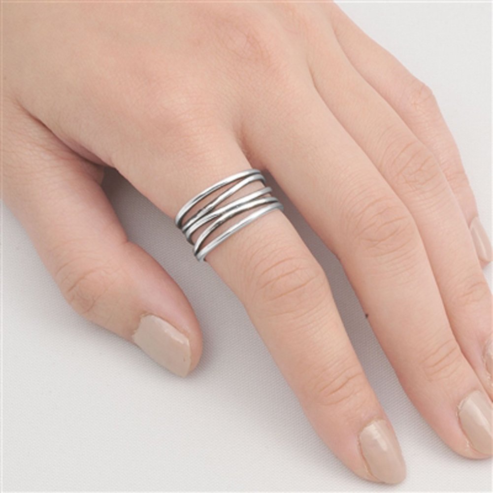 Knot Bar Line Design Polished Cute Ring New .925 Sterling Silver Band Size 7