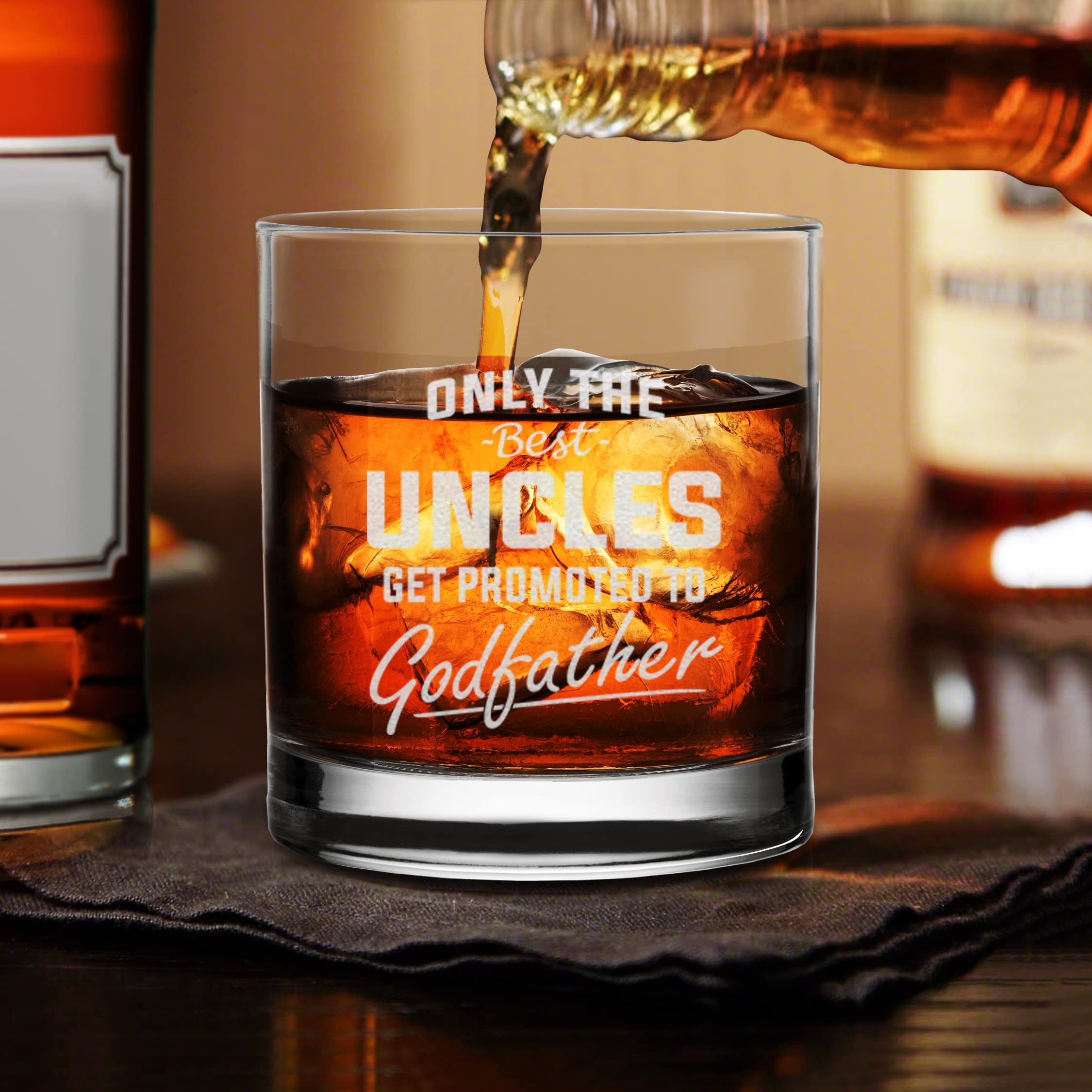 Only The Best Uncles get Promoted to Godfather Engraved Whiskey Glass Pregnancy Announcement Gift for Brothers Uncles