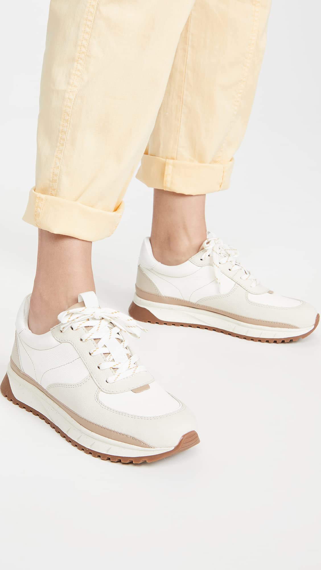 Madewell Women's Kickoff Trainer Sneakers in Neutral Colorblock Leather, Antique Cream Multi, 5.5 Medium US