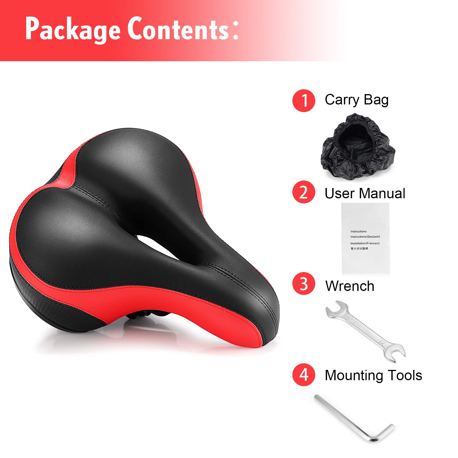 Lhelca Bike Seat, Comfortable Bicycle Seat Memory Form Waterproof Bicycle Saddle, Best Stock Bicycle Seat Replacement for Mountain Bikes, Road Bikes with Reflective Tape