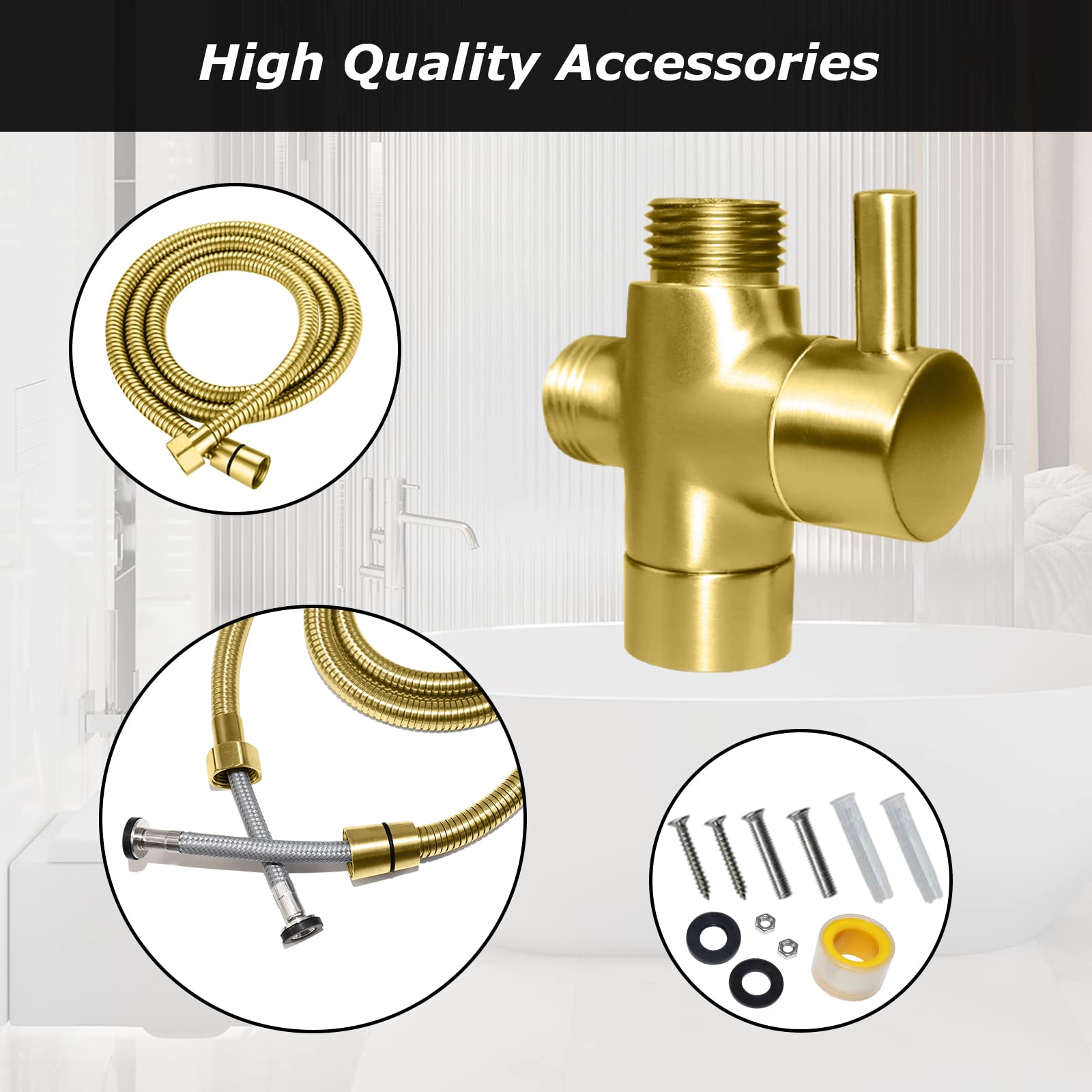 LOSCHEN Bidet Sprayer kit for Toilet,Hand Held Sprayer Shattaf Toilet Attachment Stainless Steel for Pet Bath/Personal Hygiene/Bathroom,Easy to Install with T-Adapter(Gold)